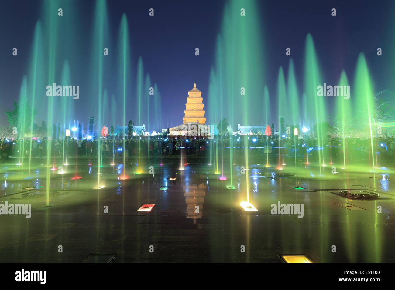 xian at night, pagoda with fountains Stock Photo - Alamy