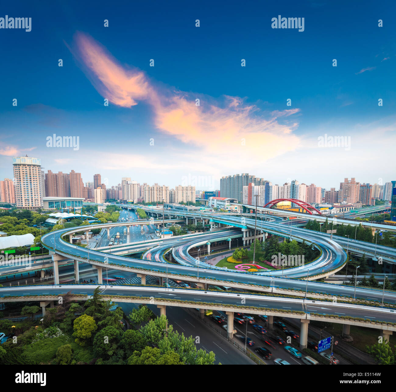 city interchange overpass at dusk Stock Photo - Alamy