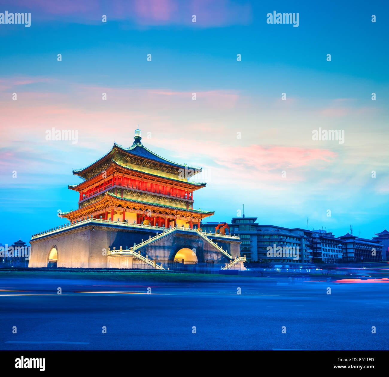 xian bell tower in nightfall Stock Photo - Alamy
