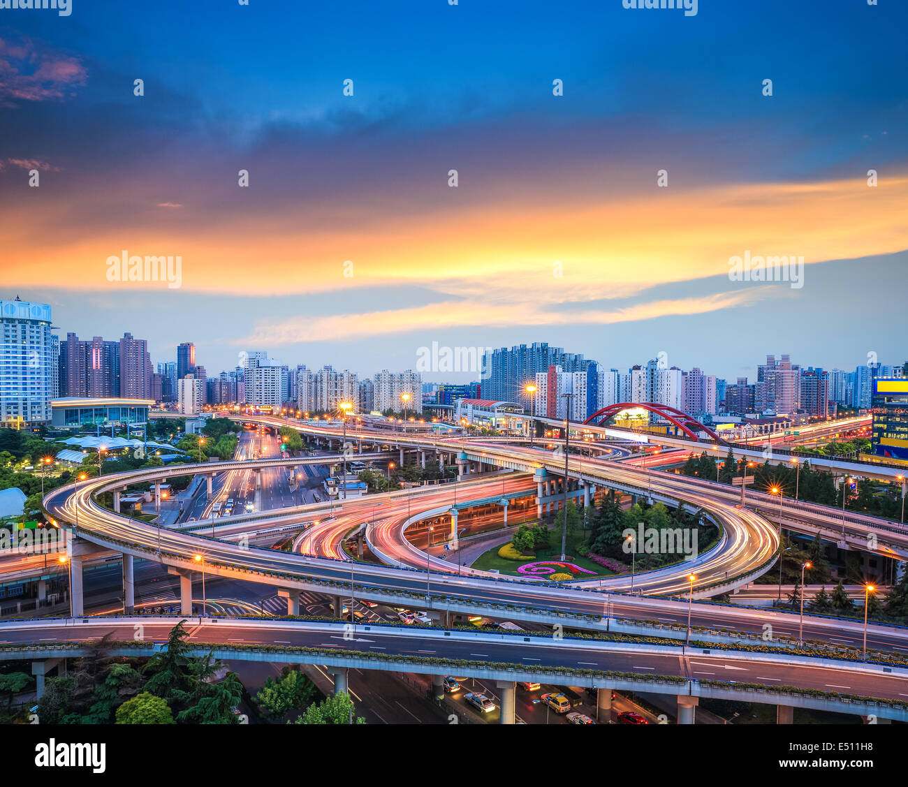 city interchange overpass in sunset Stock Photo - Alamy