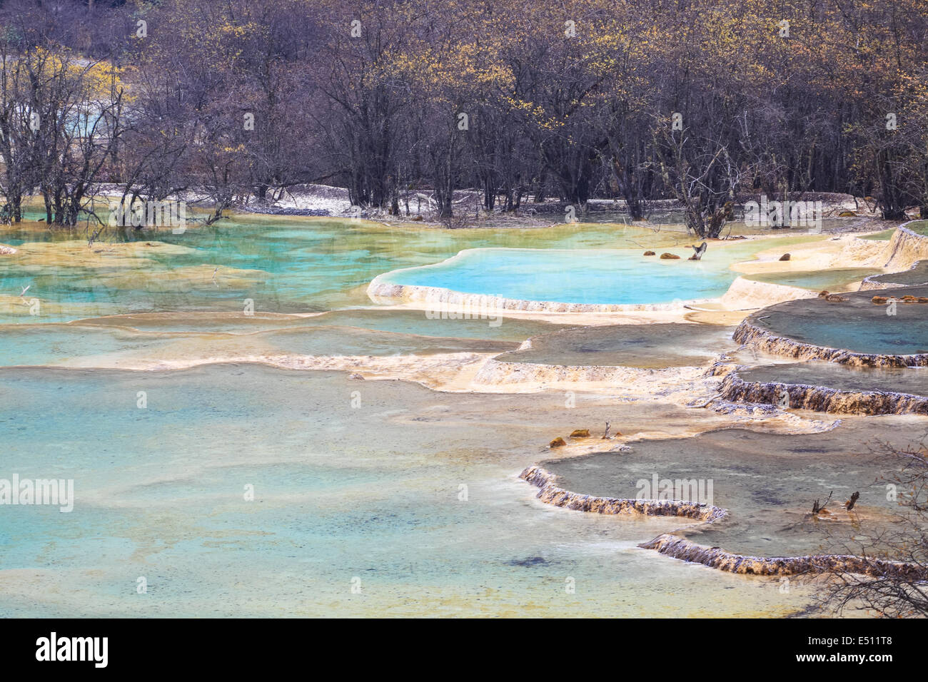 beautiful mineral ponds in huanglong Stock Photo - Alamy