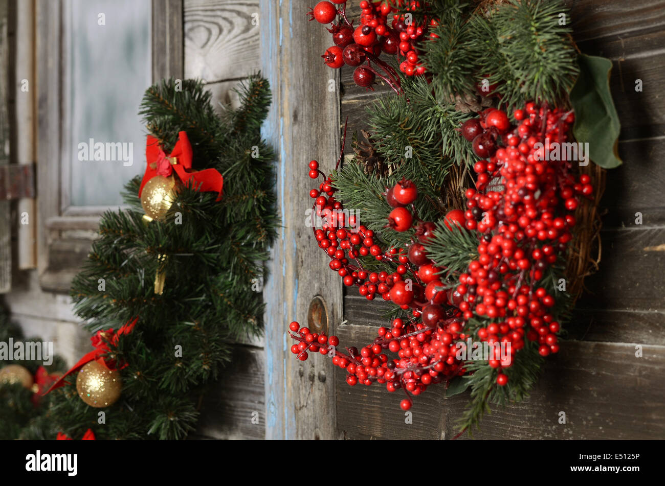 Christmas branch of a fur-tree on a wall Stock Photo - Alamy