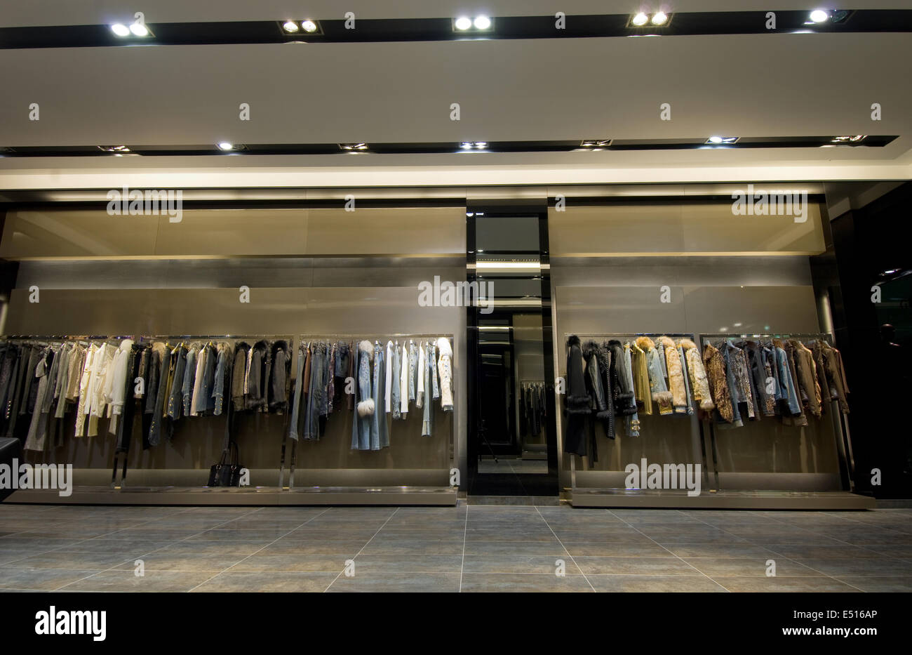 showcase with winter jackets Stock Photo - Alamy