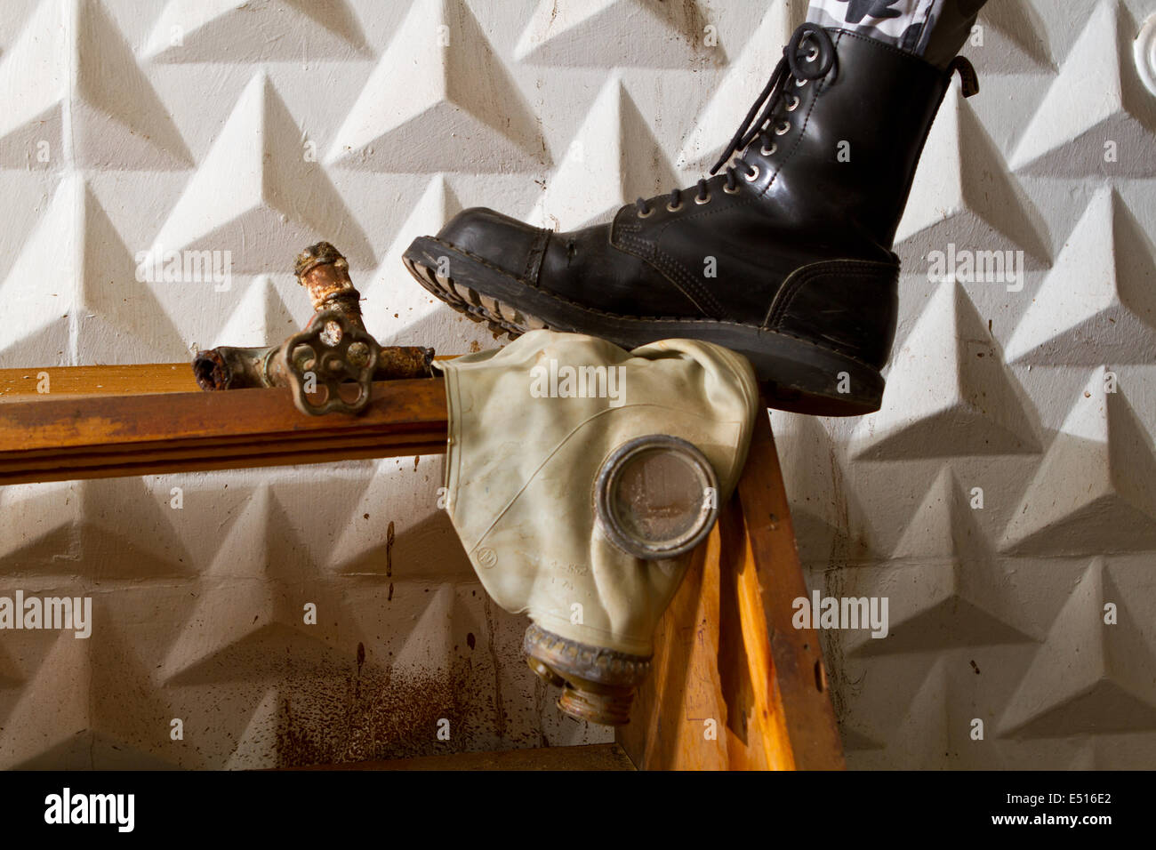 black army boots standing on gas mask Stock Photo - Alamy