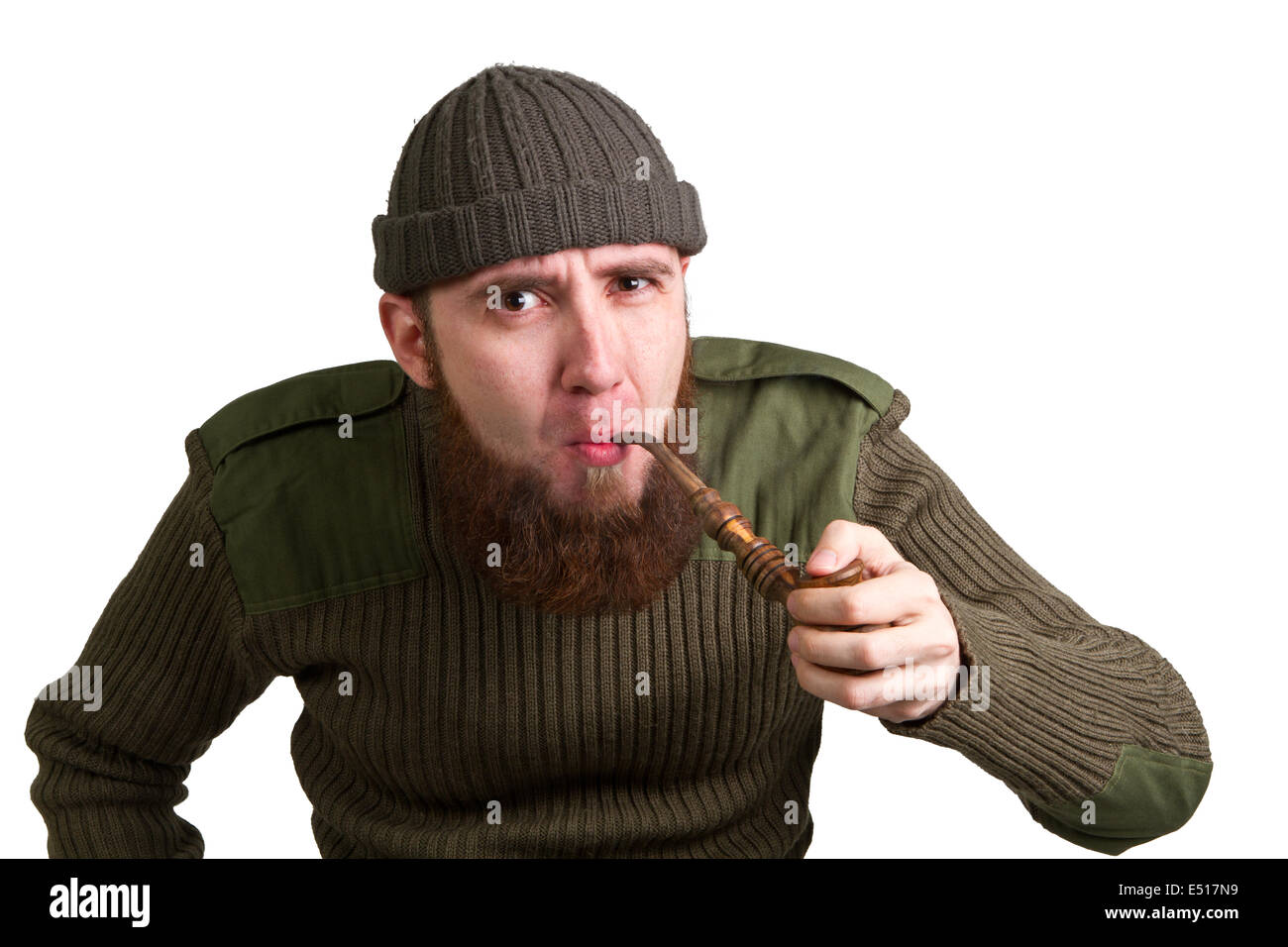 bearded guy smoking a pipe Stock Photo - Alamy