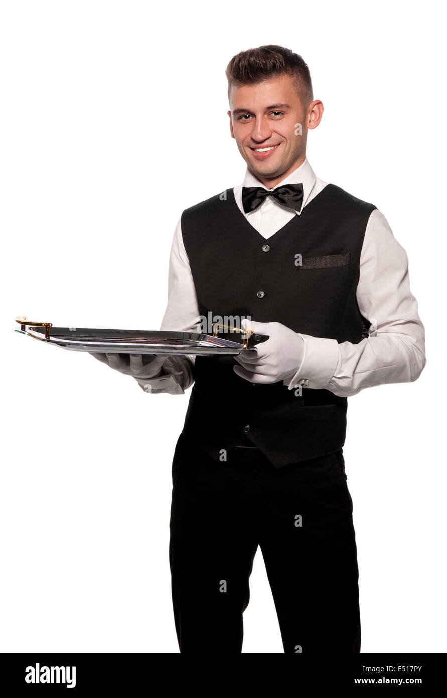 A young boy waiter with a tray Stock Photo - Alamy