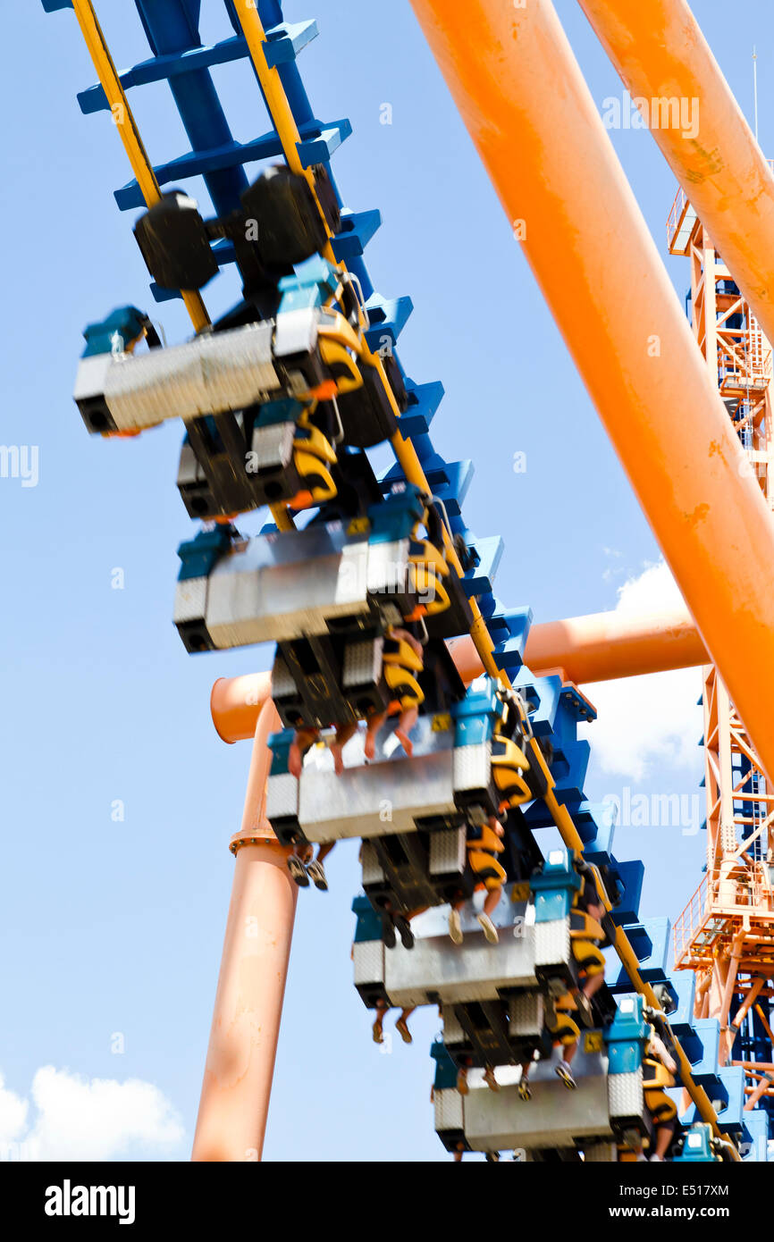 roller coaster rails against blue sunny summer sky Stock Photo - Alamy