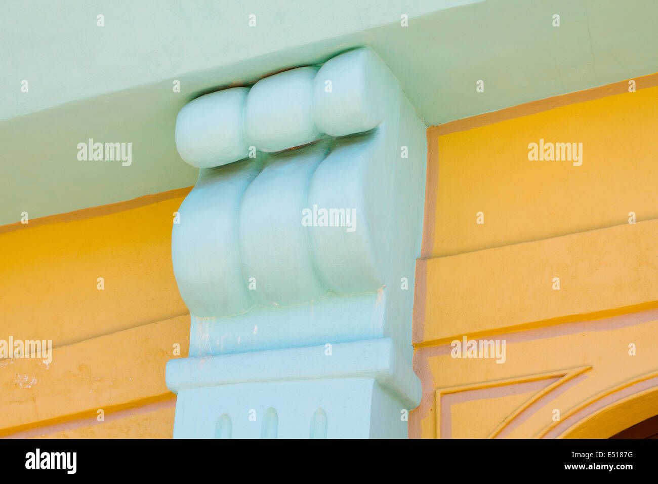 cartoonish like light green column's capital over yellow facade Stock ...