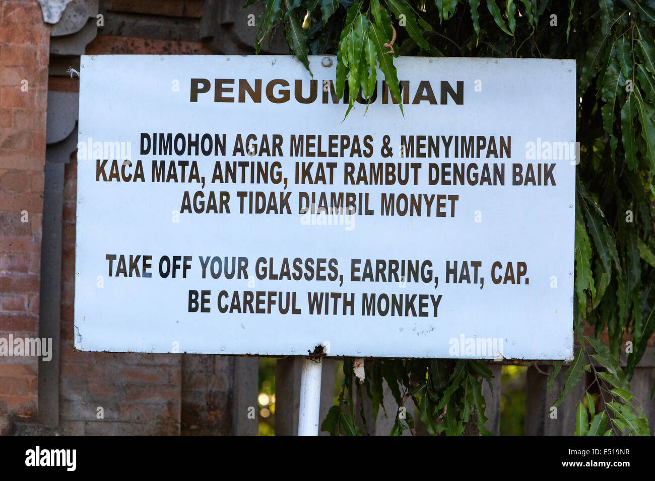 Bali, Indonesia. +Sign Warning to be Alert for Monkeys. Kecak Dance ...