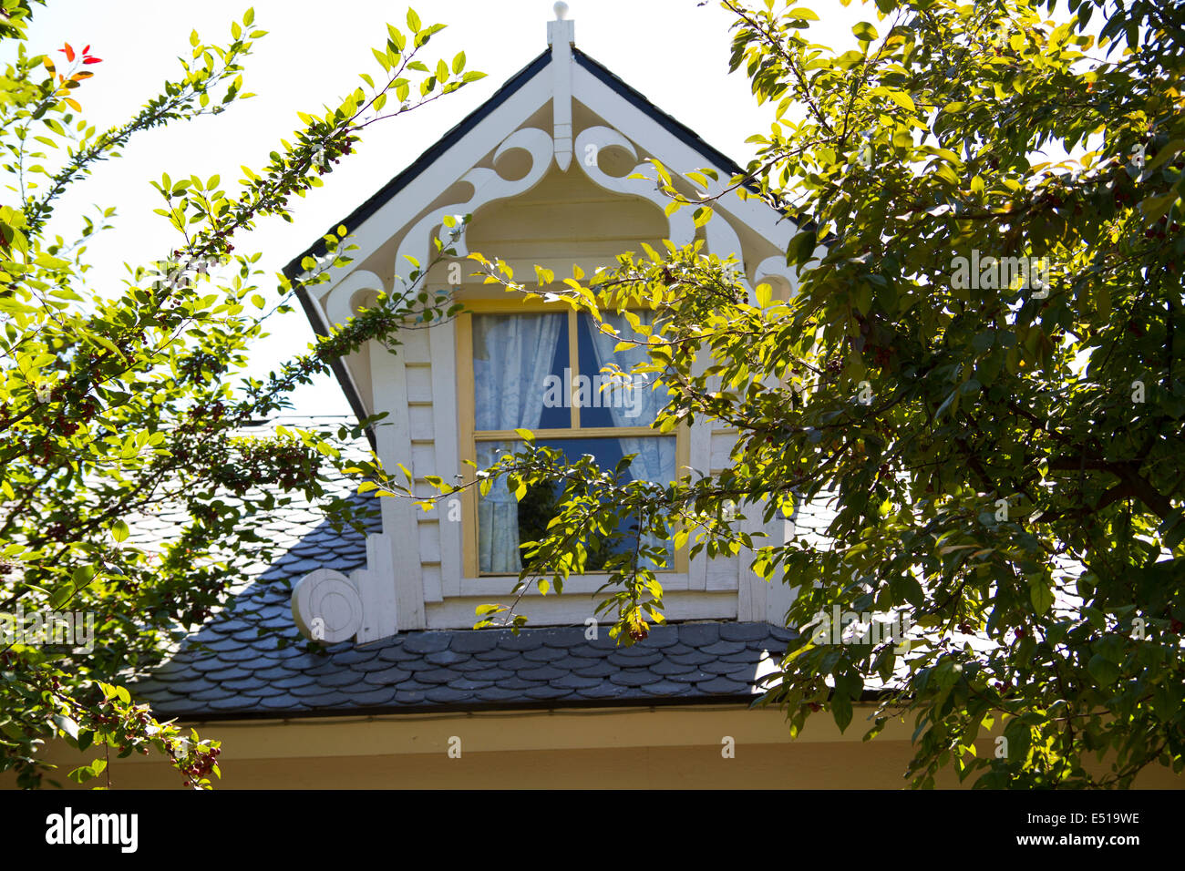 beautiful country house attic window with white courtains and gourgeous ...