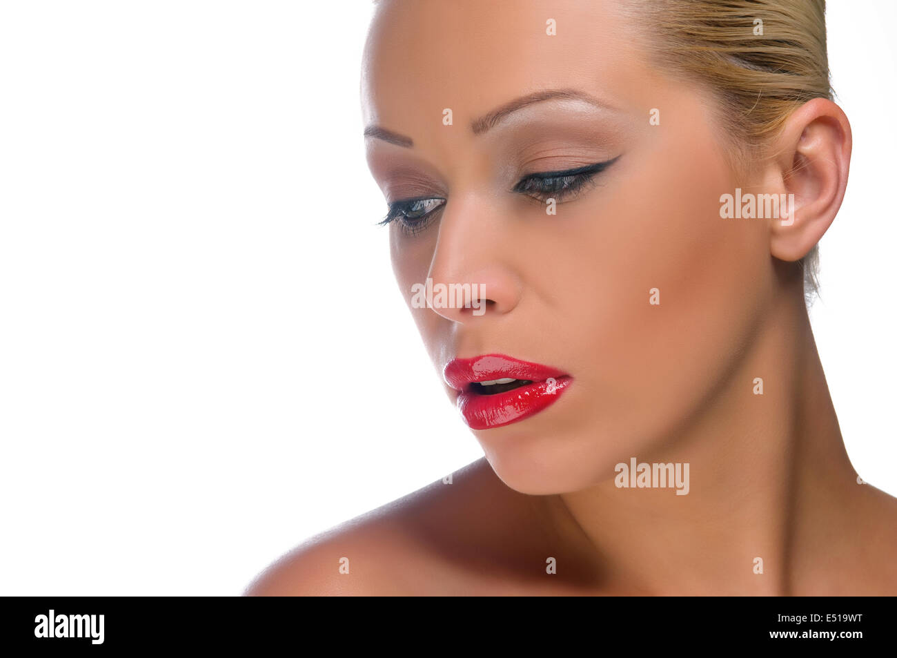 woman with bright red lips Stock Photo - Alamy