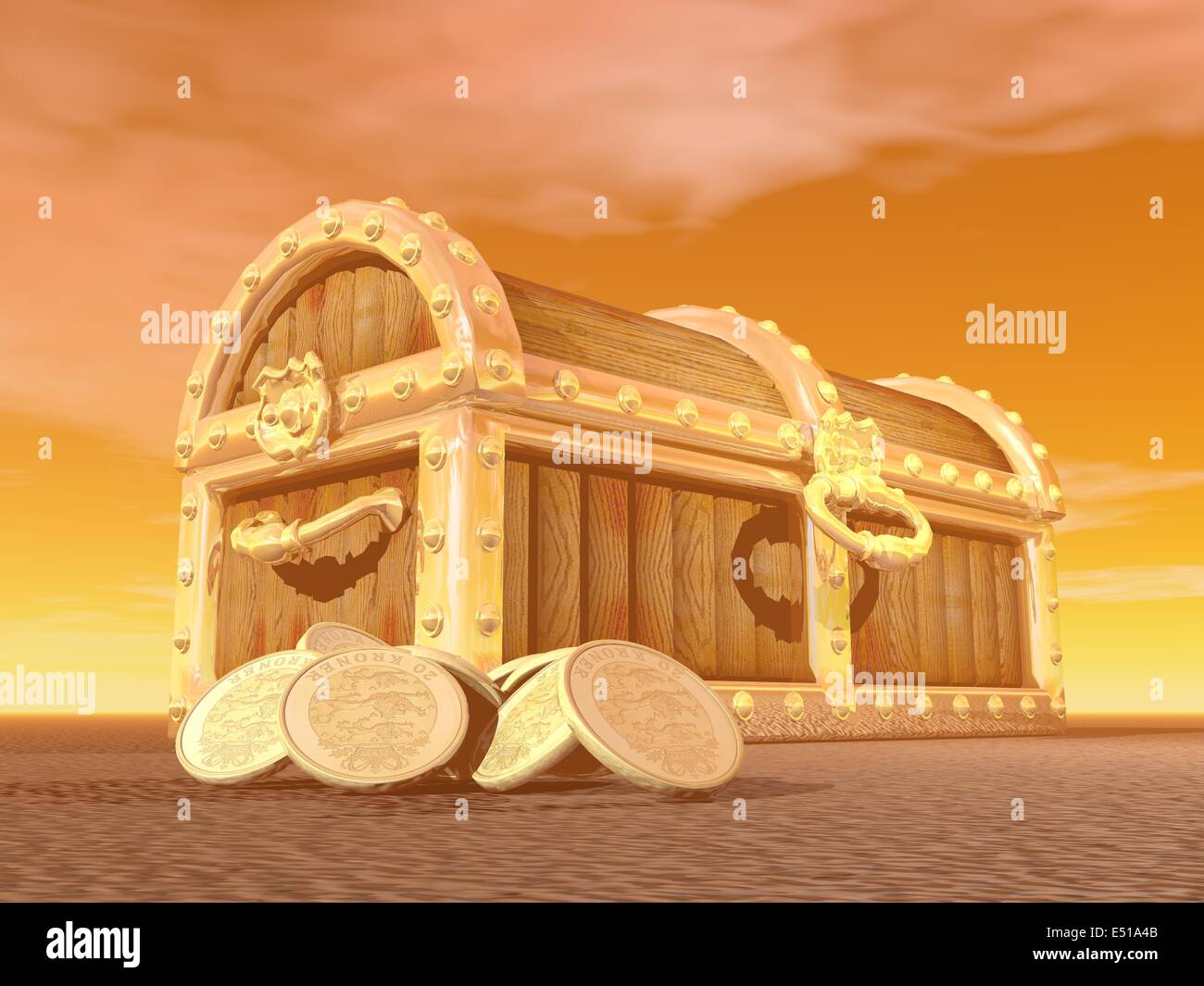Golden chest - 3D render Stock Photo - Alamy