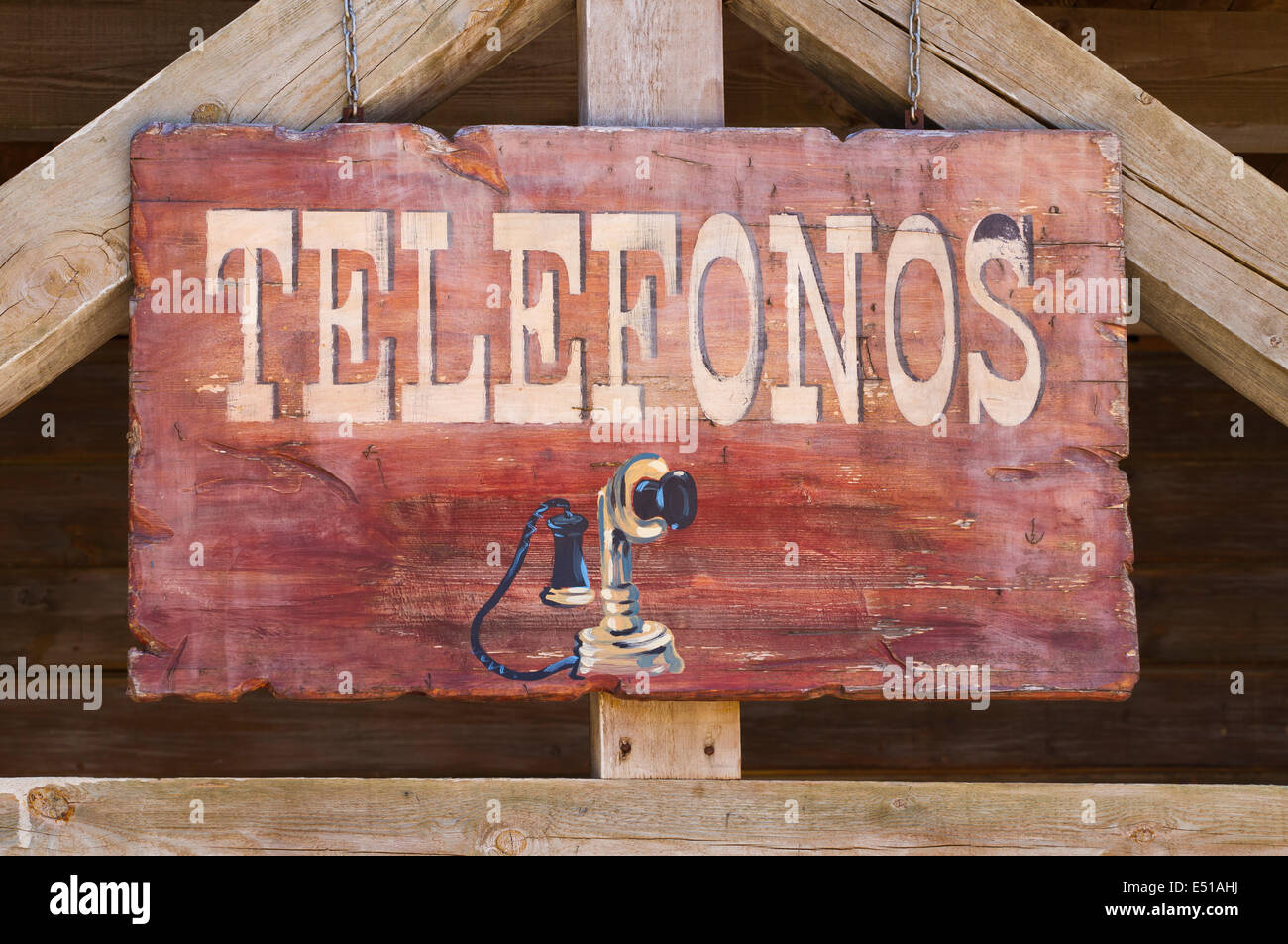 far west telephone sign in spanish Stock Photo - Alamy