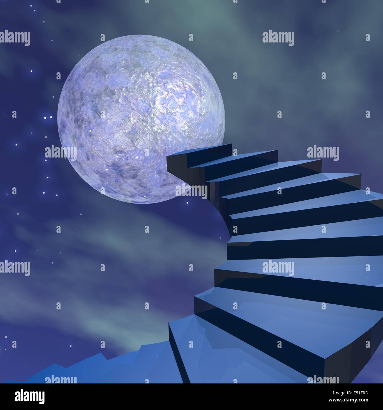 Stairs to the moon - 3D render Stock Photo - Alamy