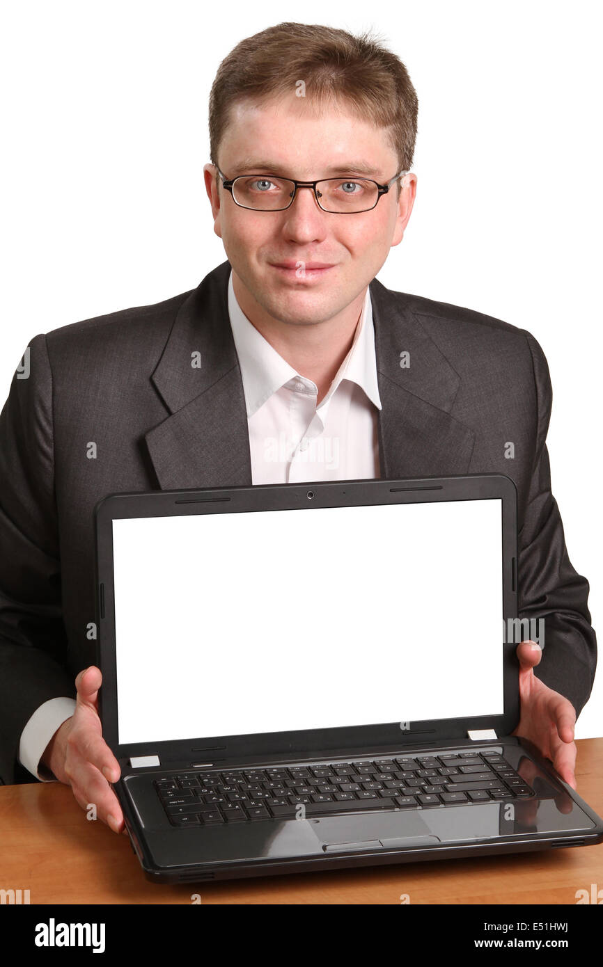 successful businessman with laptop Stock Photo - Alamy