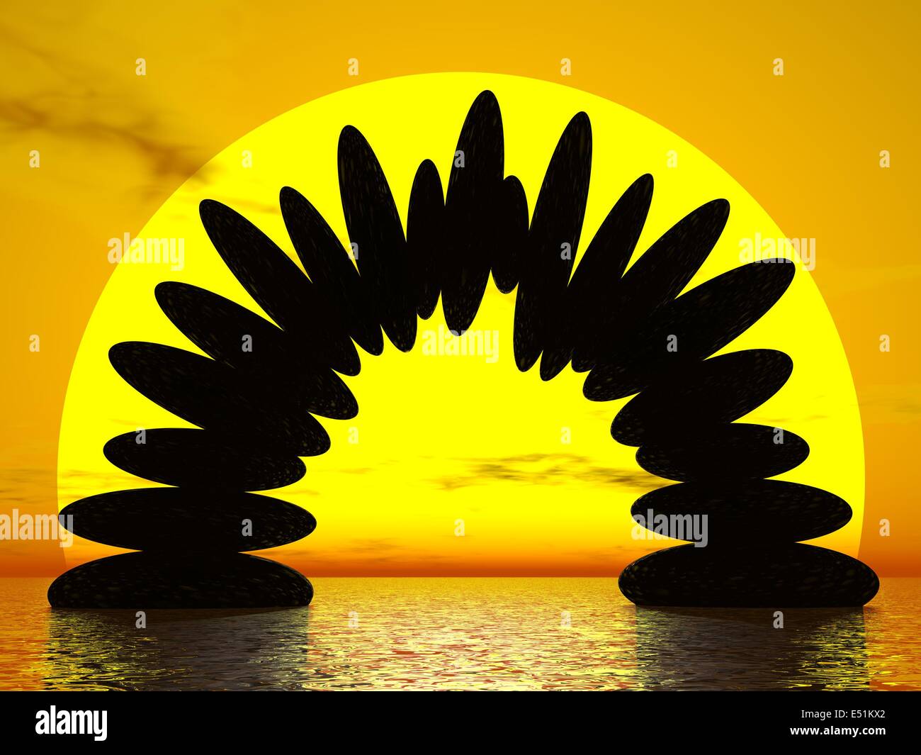 Balance by sunset - 3D render Stock Photo - Alamy