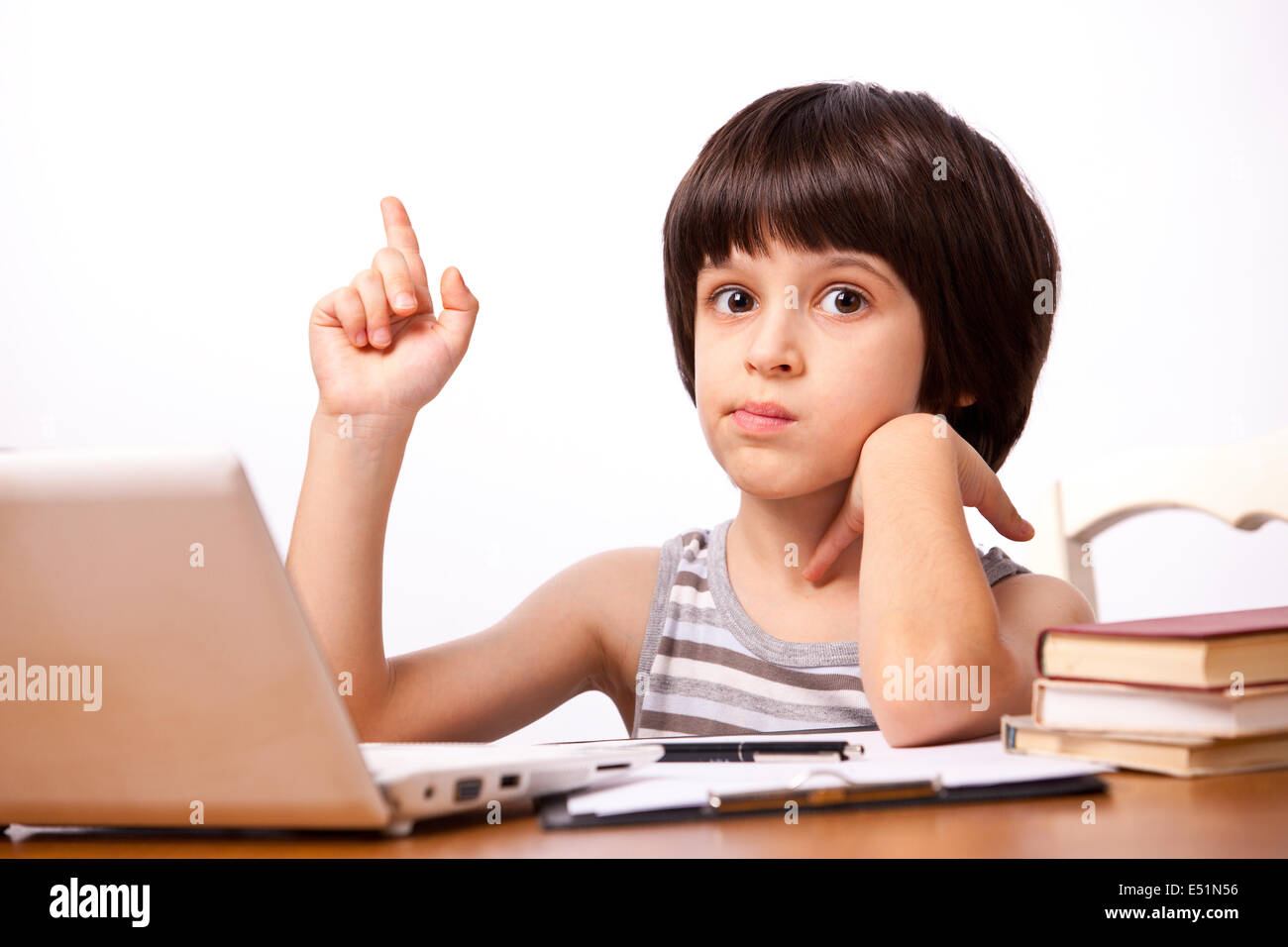 boy with his finger up, guess Stock Photo - Alamy