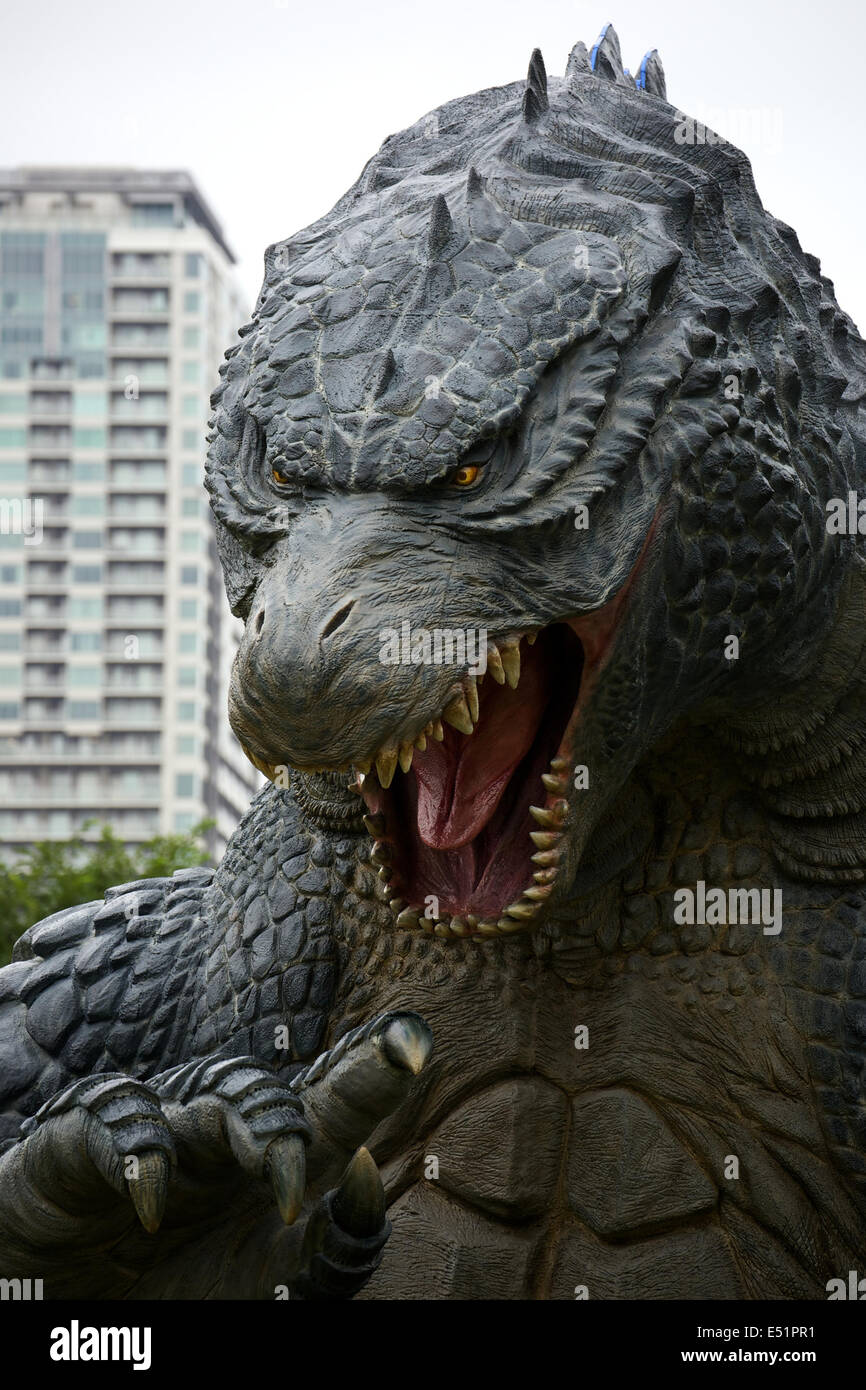 Tokyo, Japan. 18th July, 2014. A 6.6 meter model of the new Godzilla is ...
