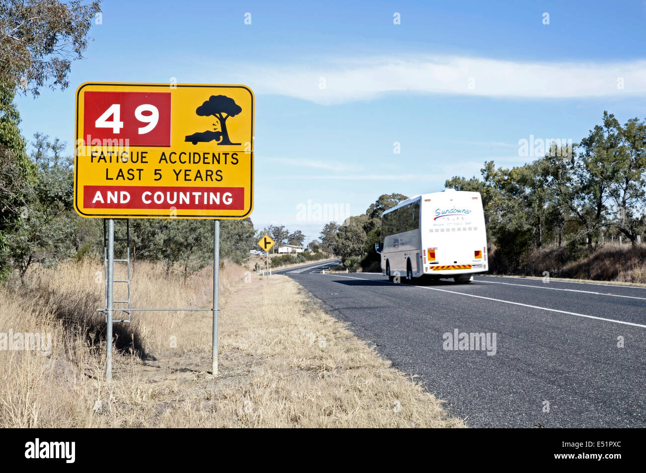 Warning sign on New England Hwy QLD Australia Stock Photo - Alamy