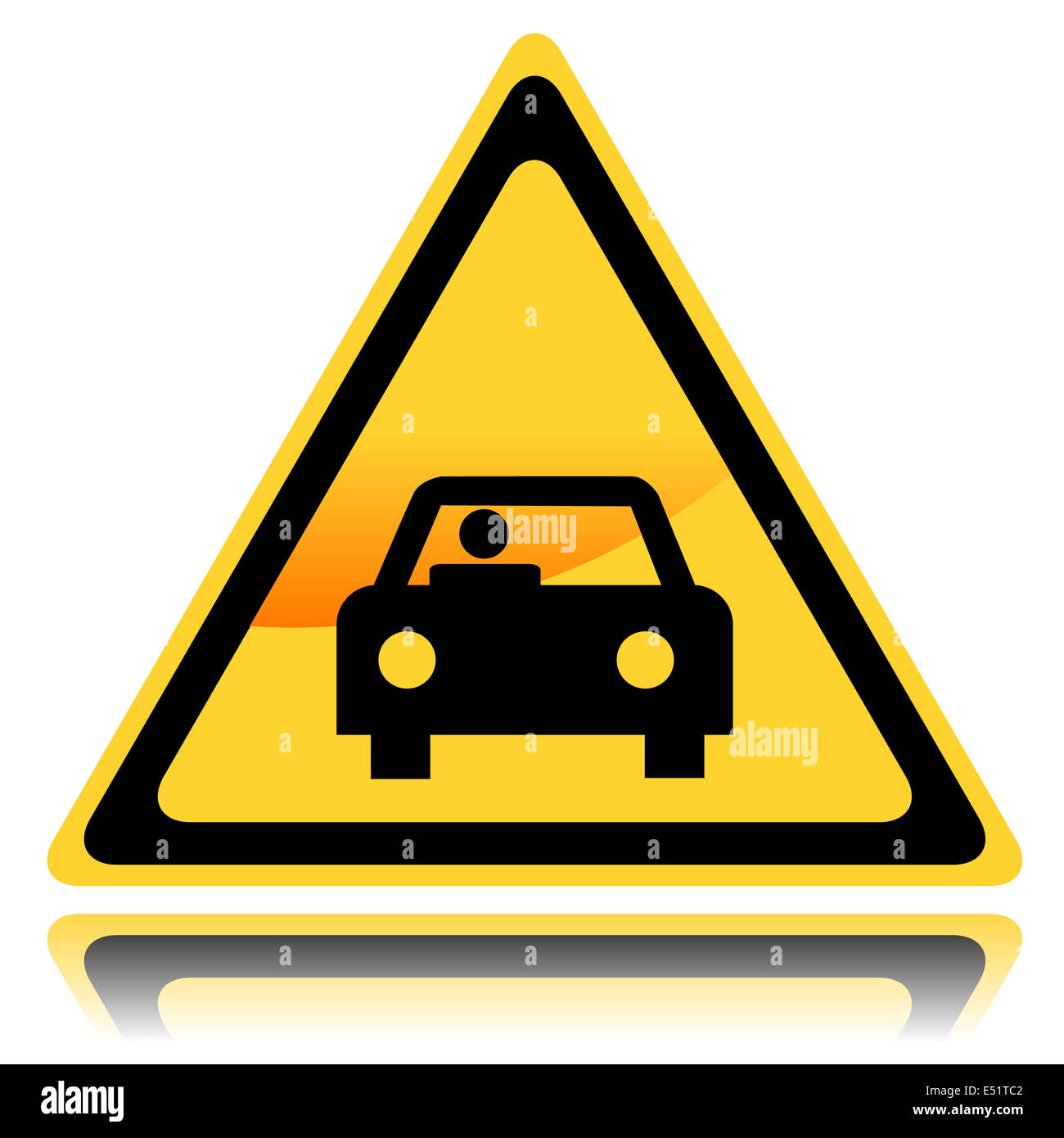 Yellow Sign with Car Stock Photo - Alamy