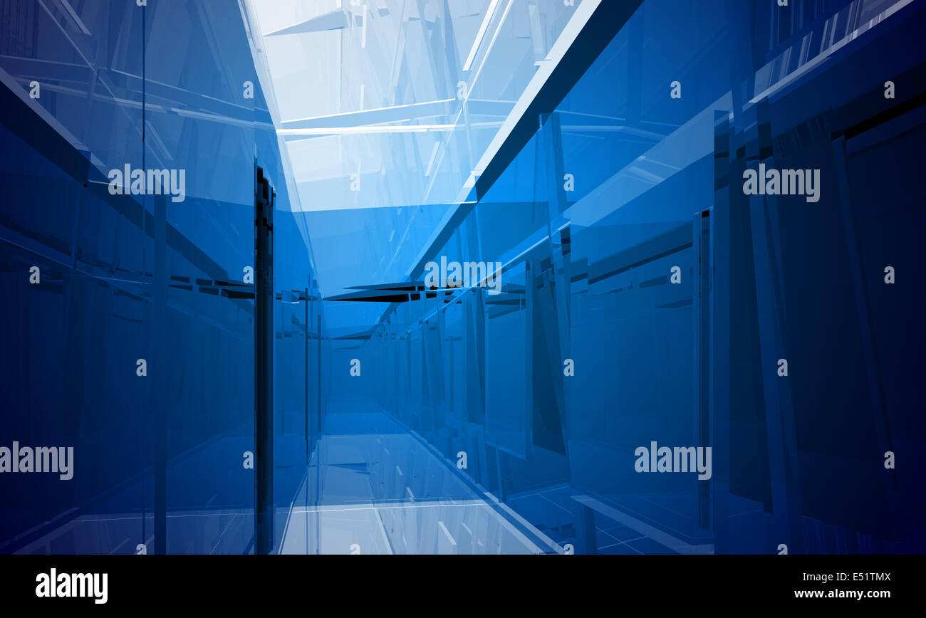 Indoor building. Office space with blue light effects Stock Photo - Alamy