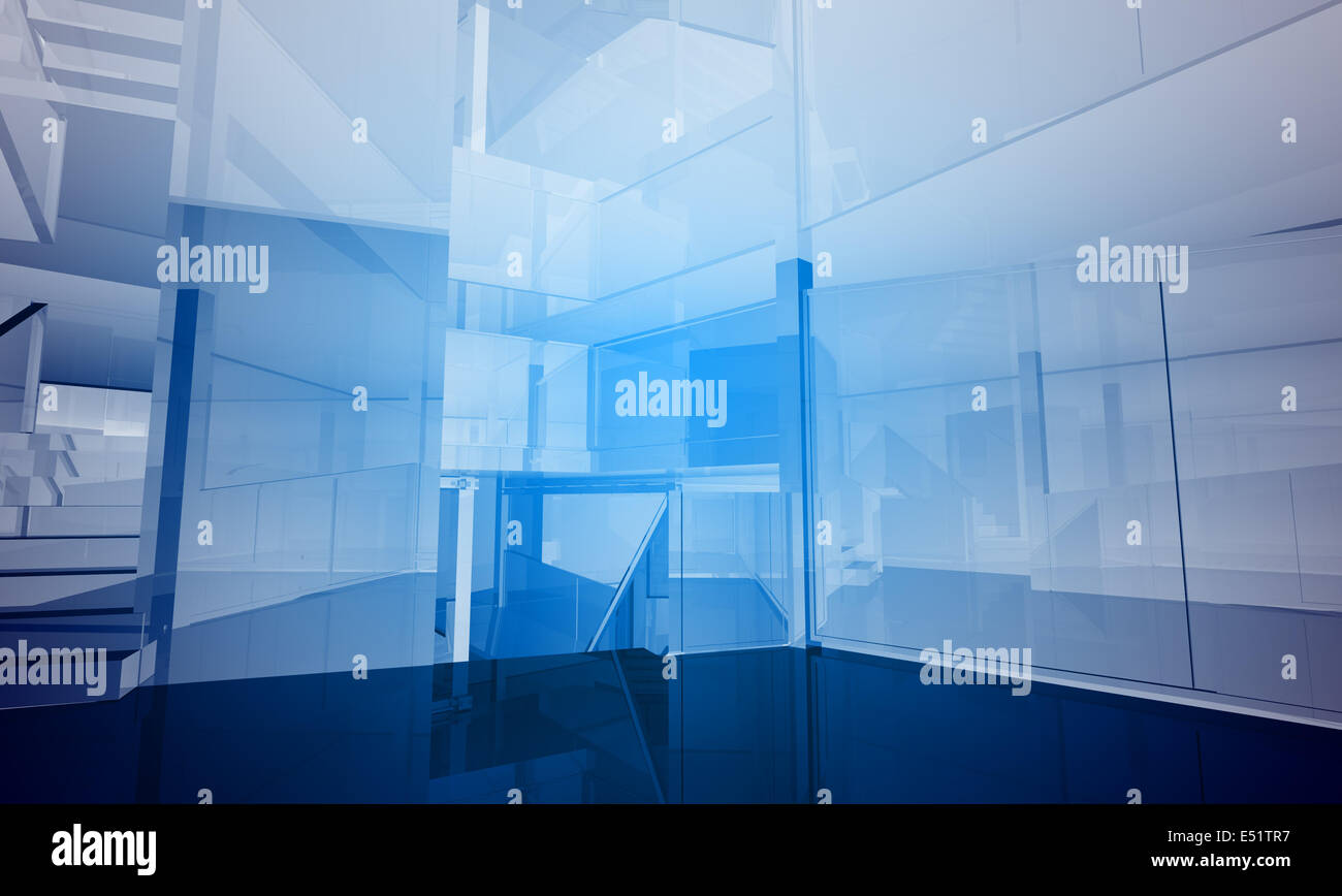 Indoor building. Office space with blue light effects Stock Photo - Alamy