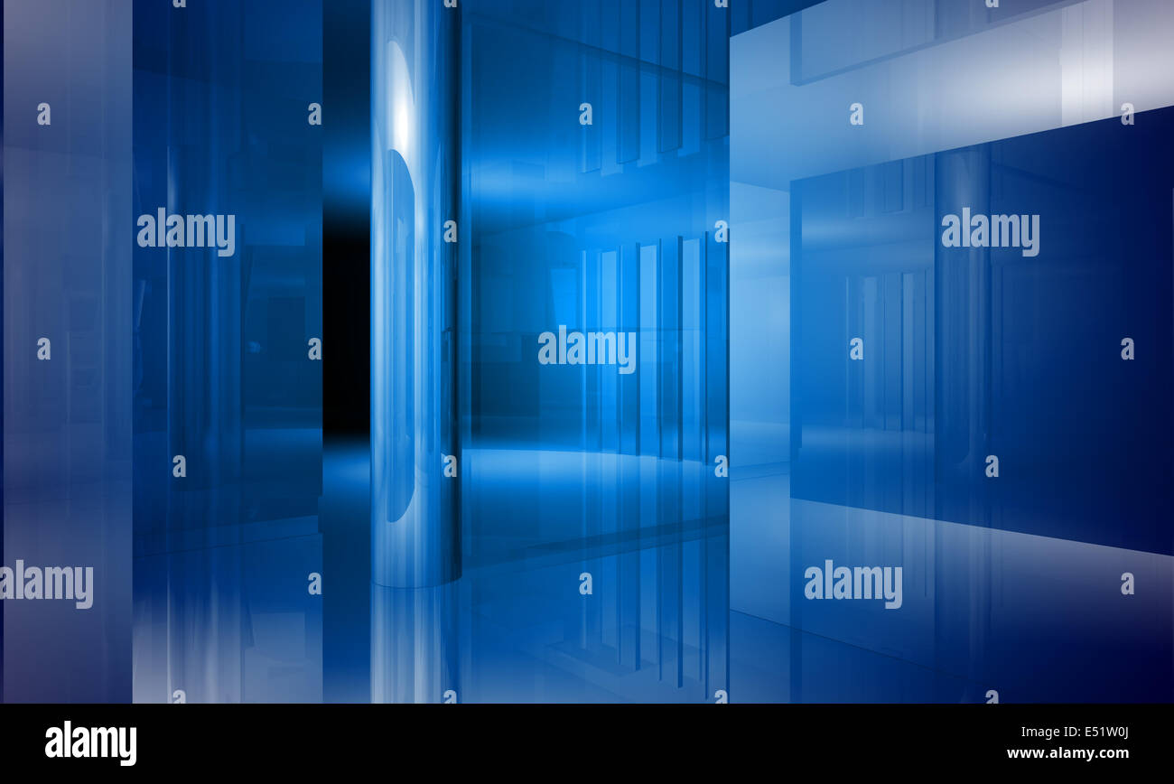 Indoor building. Office space with blue light effects Stock Photo - Alamy