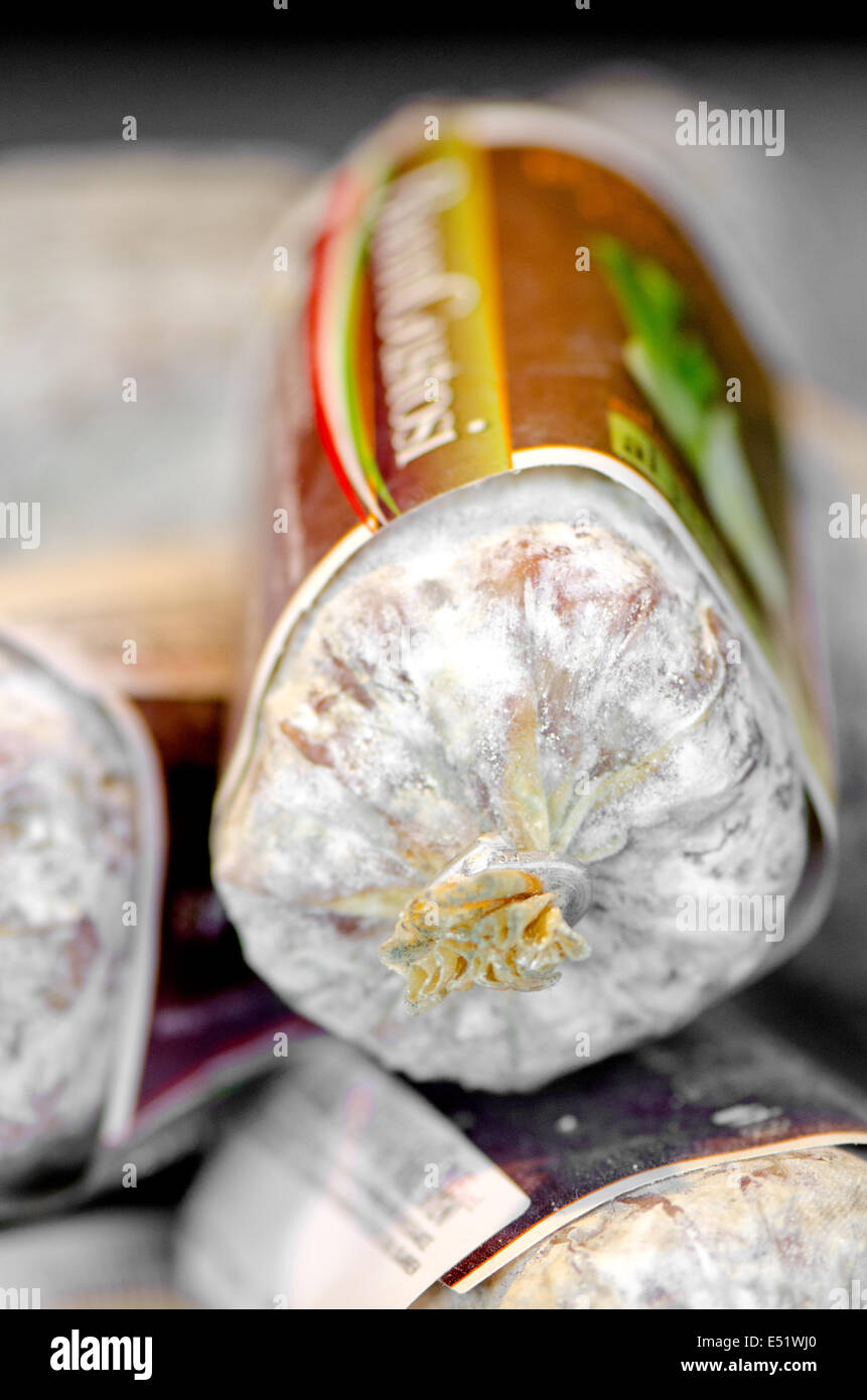Italian mini salami piled Stock Photo - Alamy