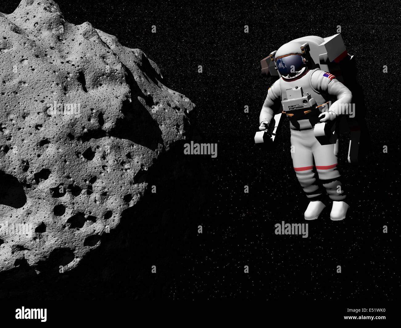 Astronaut exploring asteroid - 3D render Stock Photo - Alamy