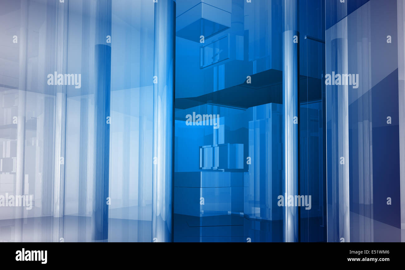 Indoor building. Office space with blue light effects Stock Photo - Alamy