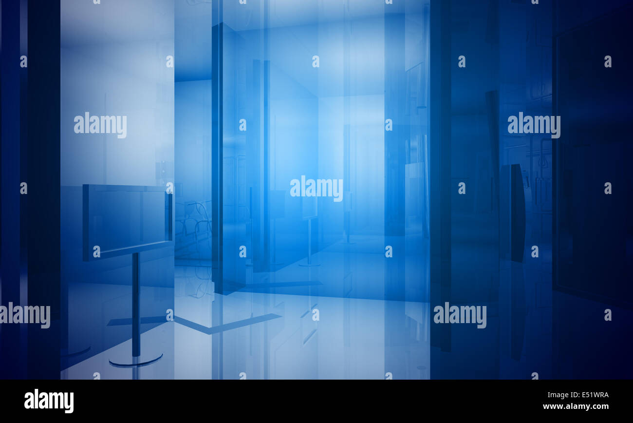 Indoor building. Office space with blue light effects Stock Photo - Alamy