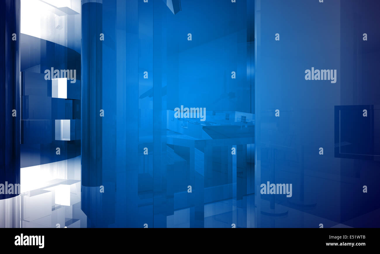 Indoor building. Office space with blue light effects Stock Photo - Alamy