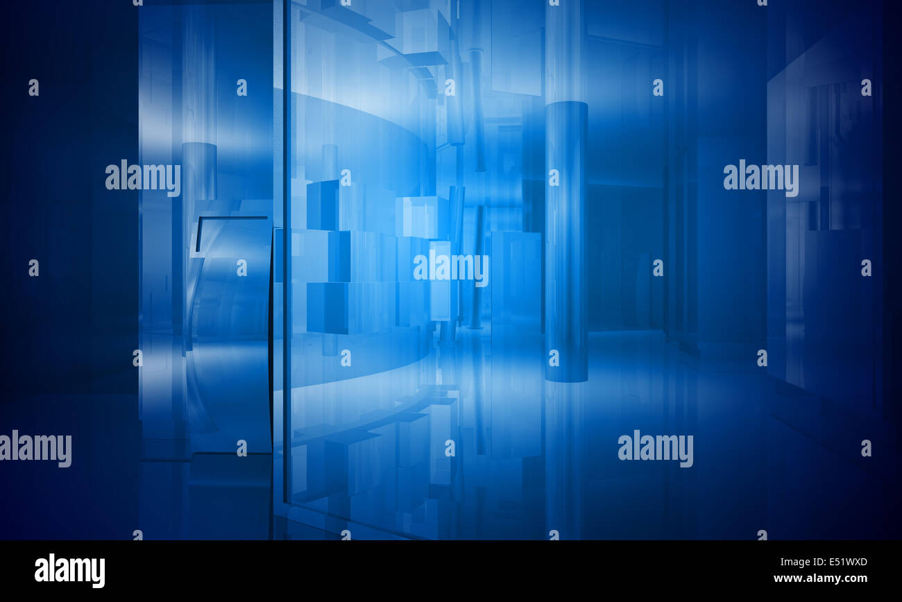 Indoor building. Office space with blue light effects Stock Photo - Alamy