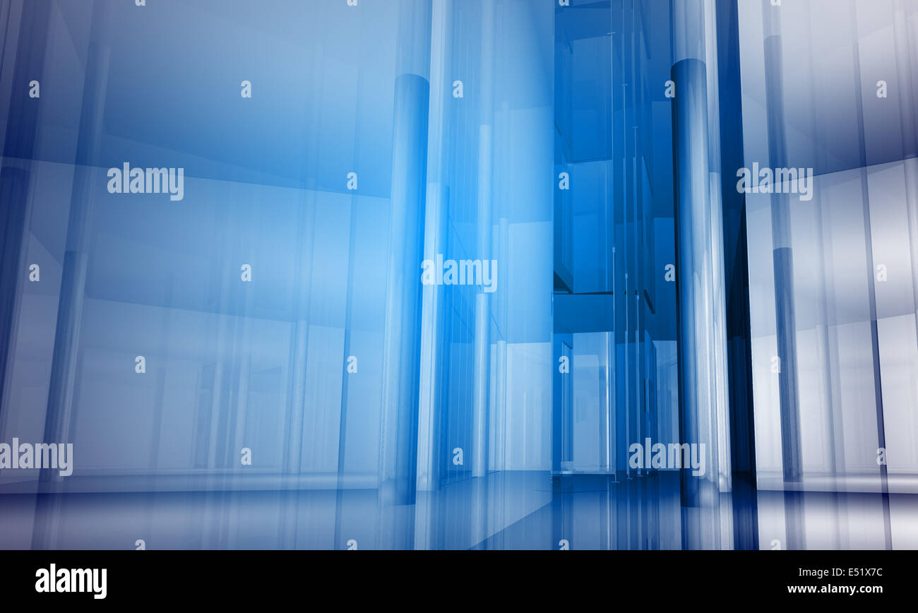 Indoor building. Office space with blue light effects Stock Photo - Alamy