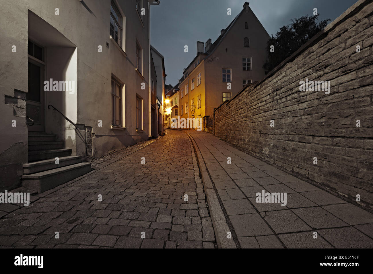 Old European street at night Stock Photo - Alamy