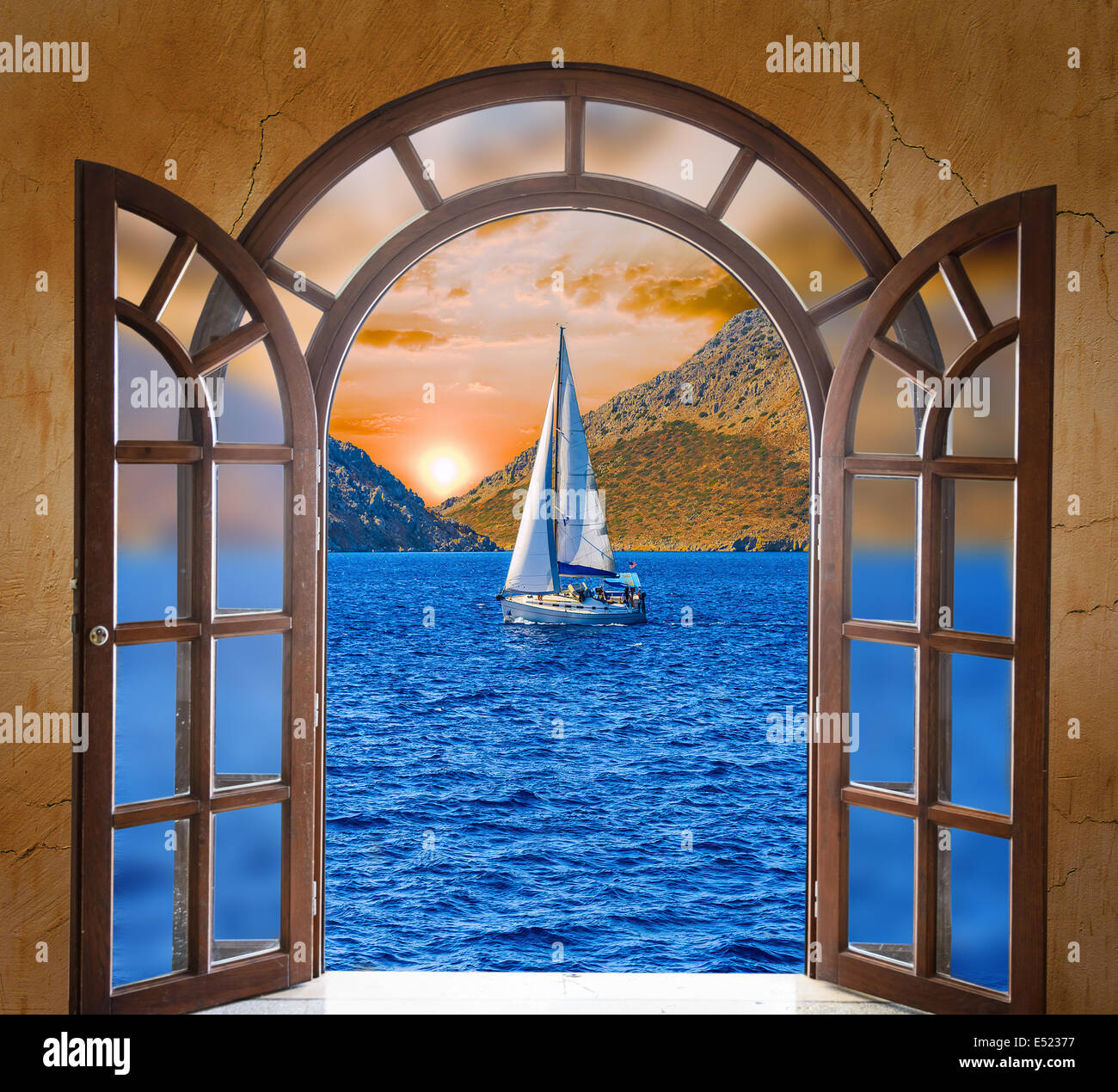 open door and a winter forest Stock Photo - Alamy