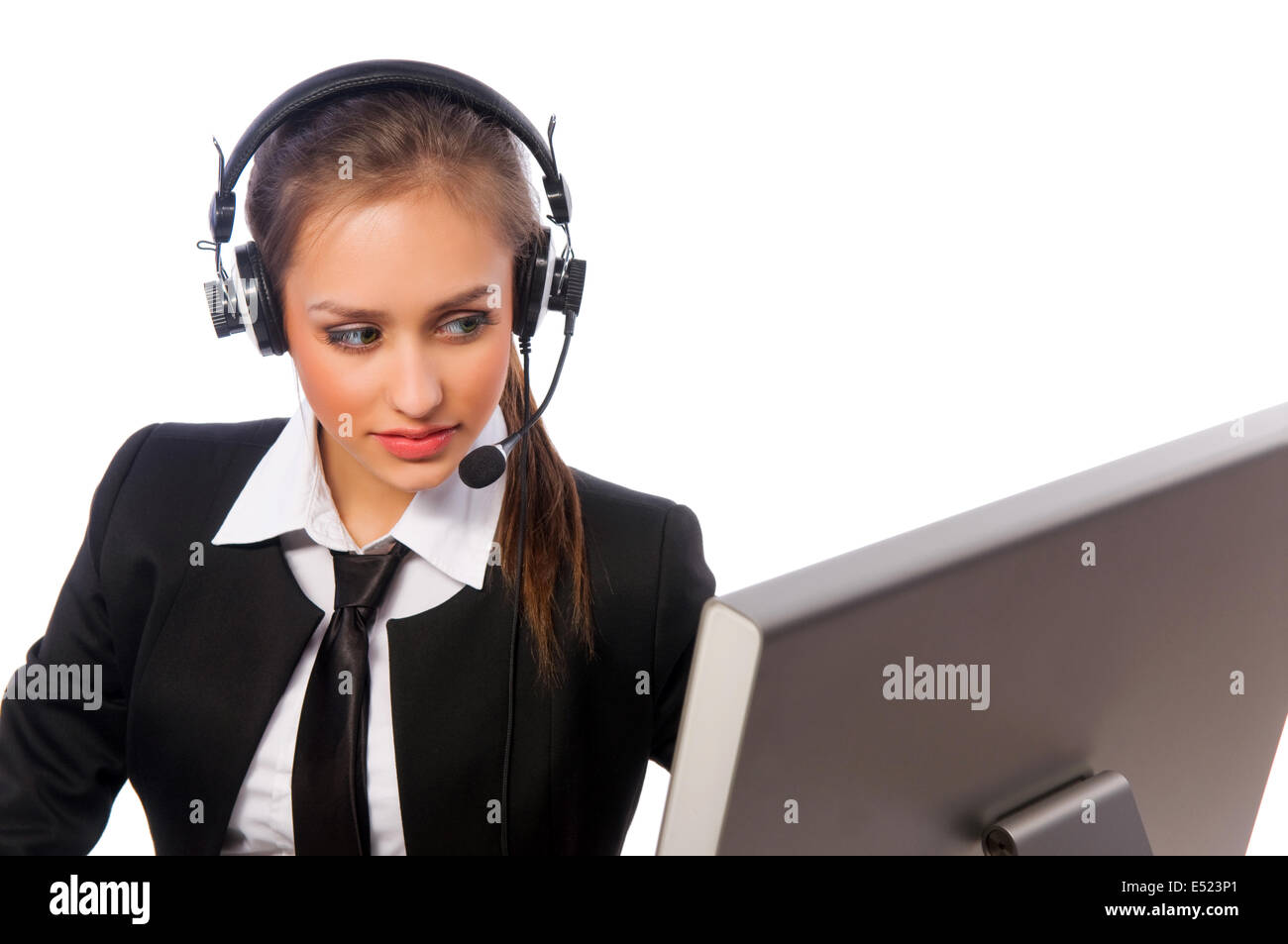 pretty girl works on a computer Stock Photo - Alamy