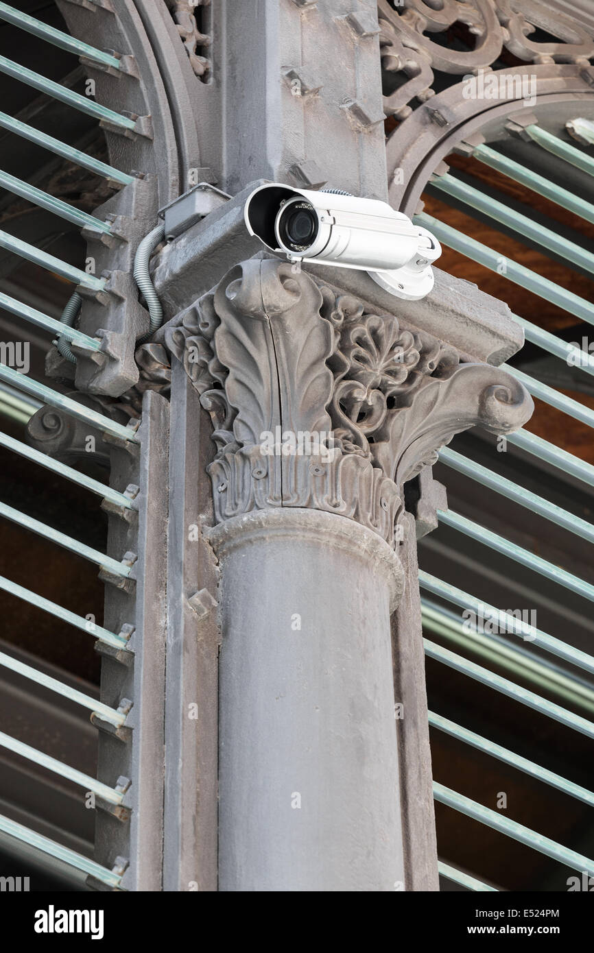 surveillance camera on a pillar Stock Photo - Alamy