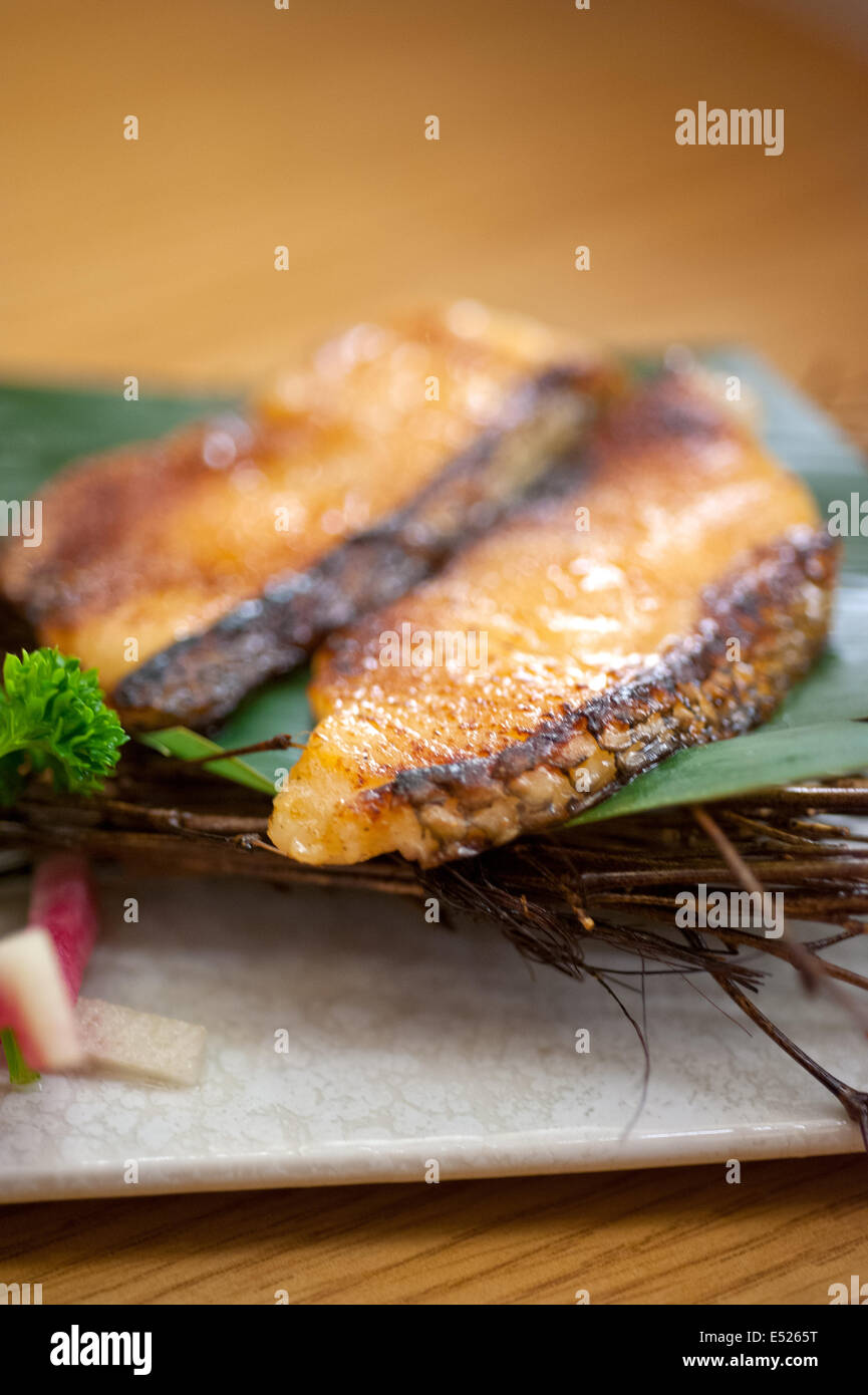 Japanese style teppanyaki roasted cod fish Stock Photo - Alamy