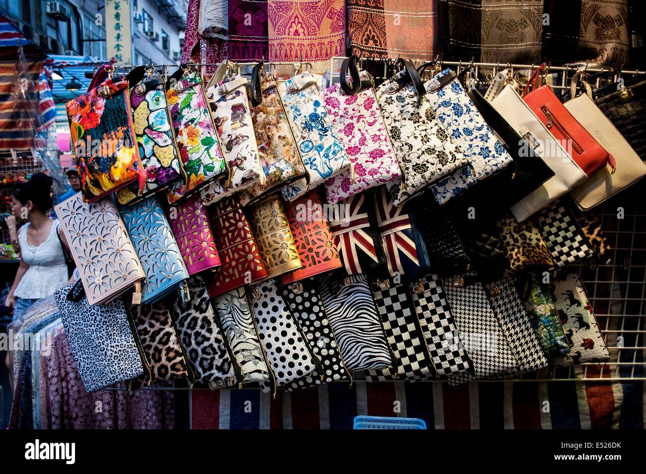 Bunch of purses at the Ladies Market in Mongkok neighborhood in Hong ...