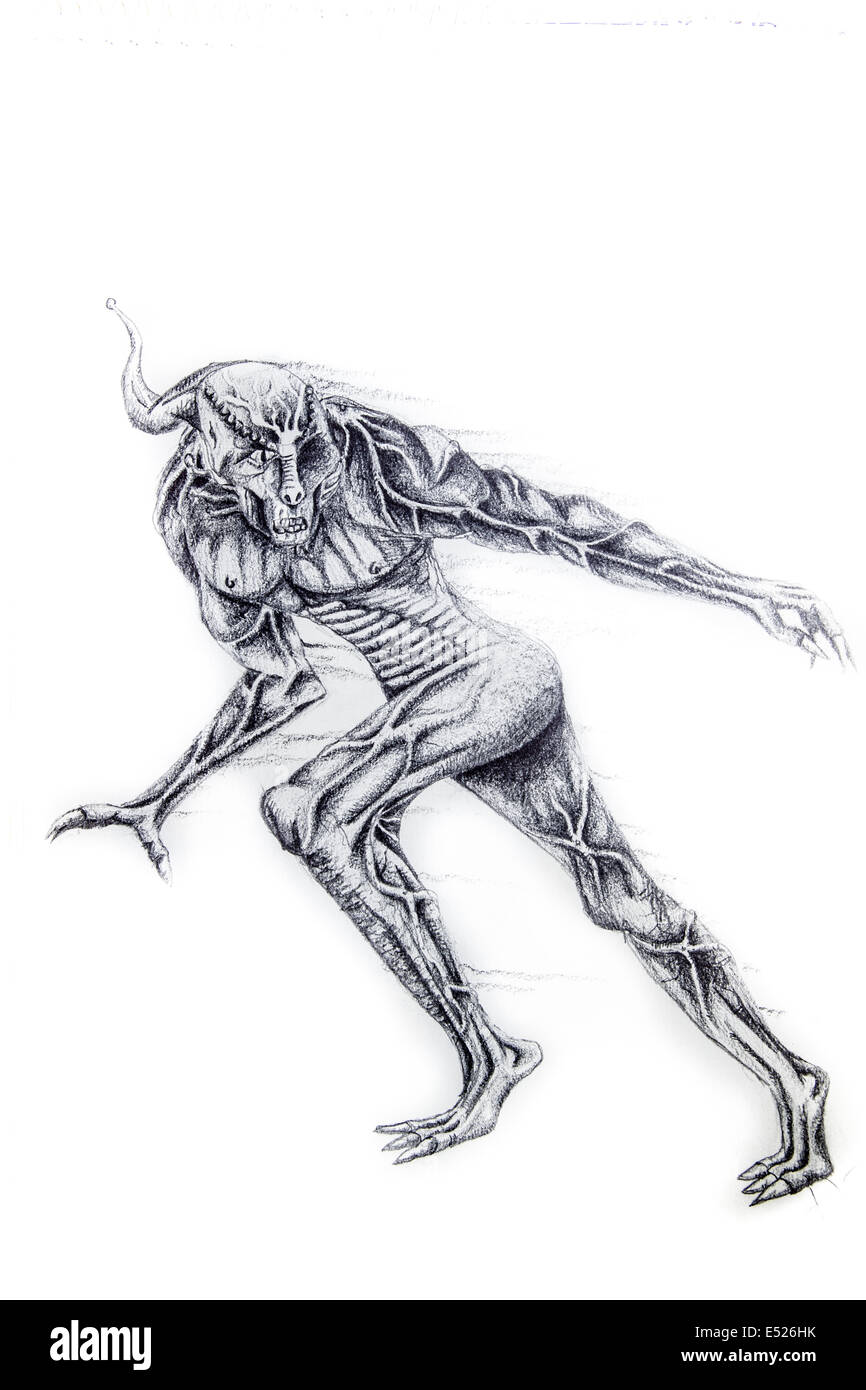Alien monster, Tattoo sketch illustration Stock Photo - Alamy