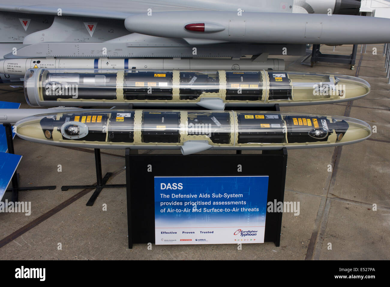 BAE Systems Typhoon jet fighter, exhibited with missile and smart bomb ...