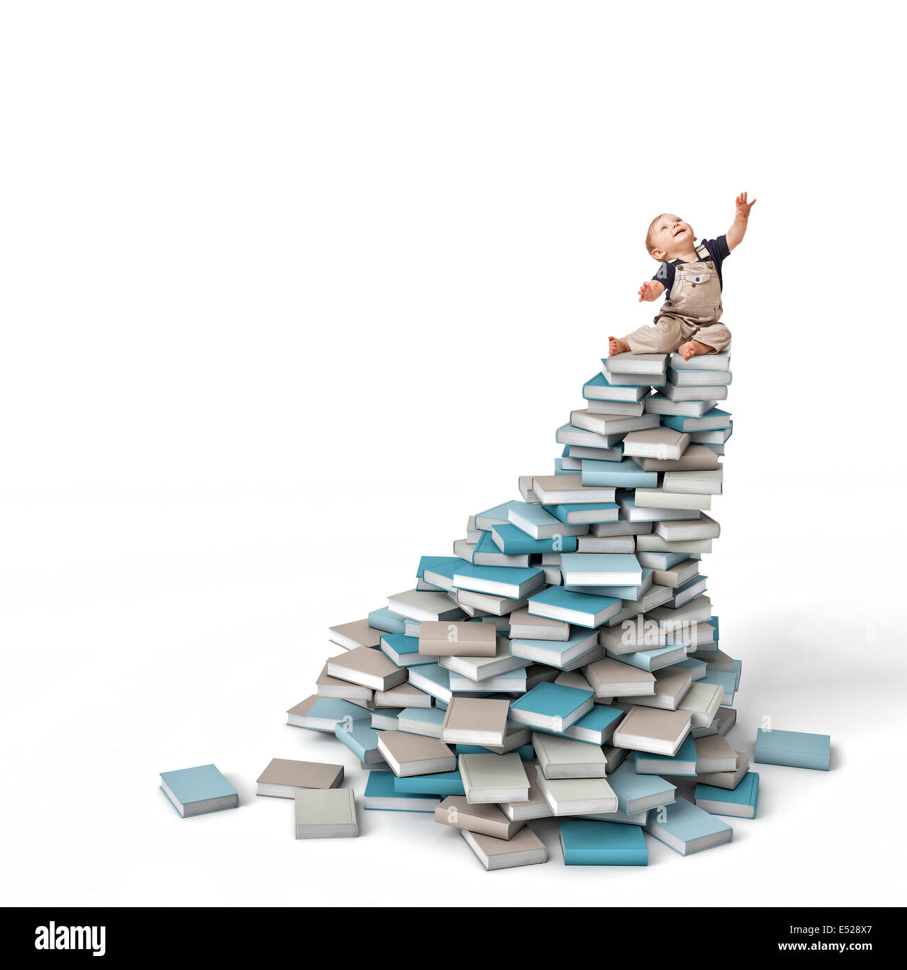 cute child on pile of books Stock Photo - Alamy