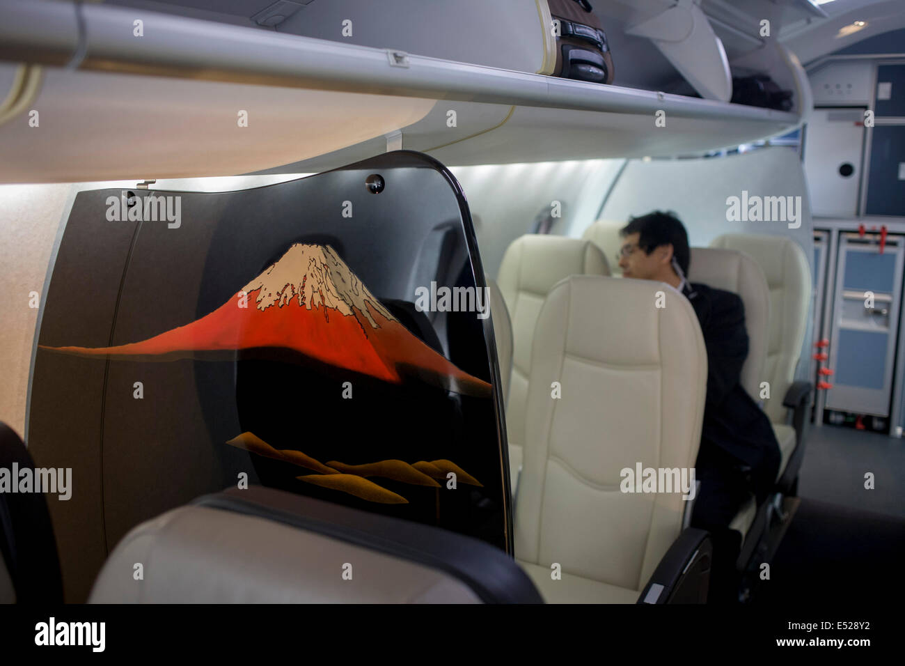 Interior of a Mitsubishi MRJ regional airliner mock-up, exhibited at ...