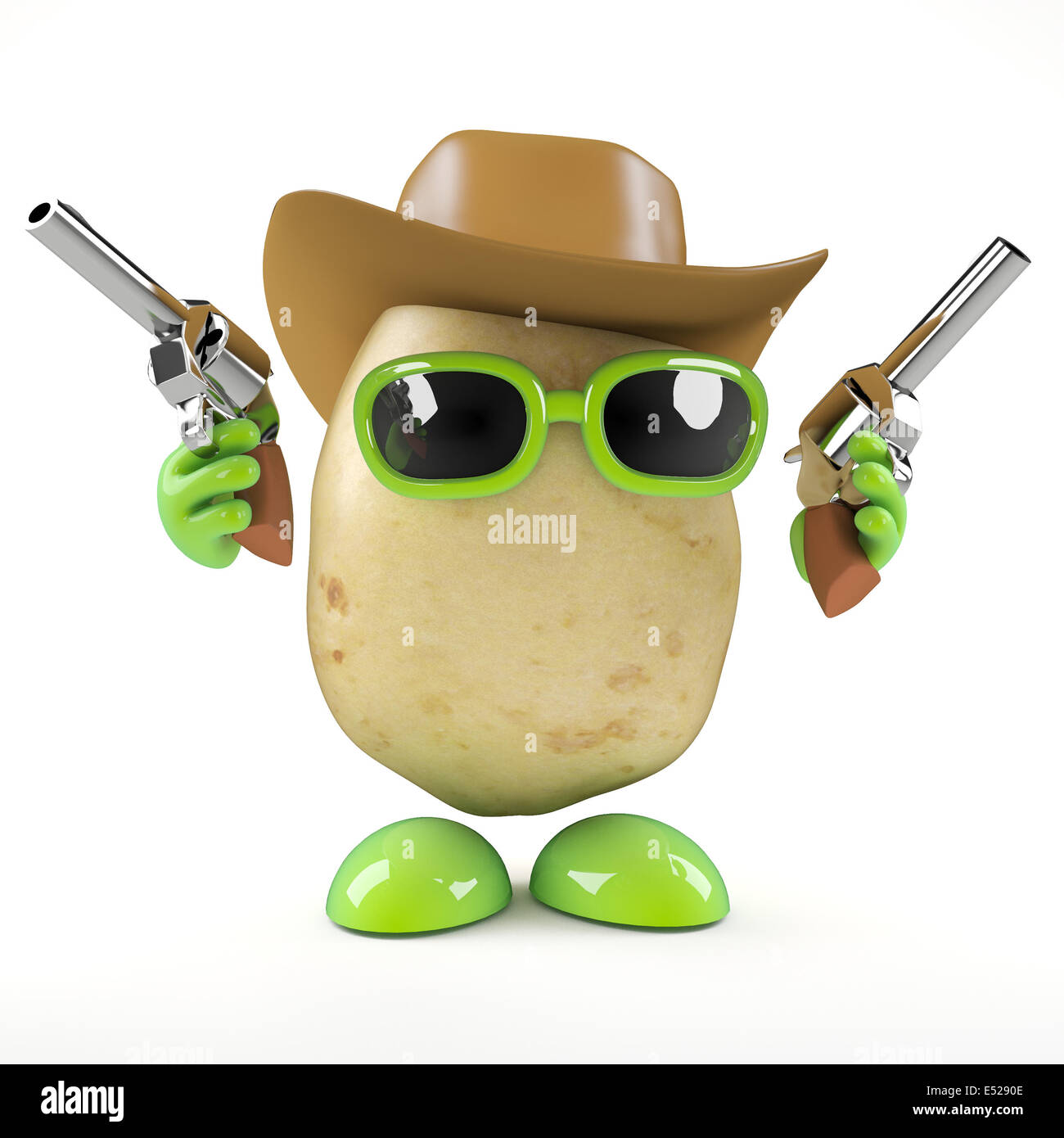 3d render of a potato dressed as a cowboy holding two guns Stock Photo ...