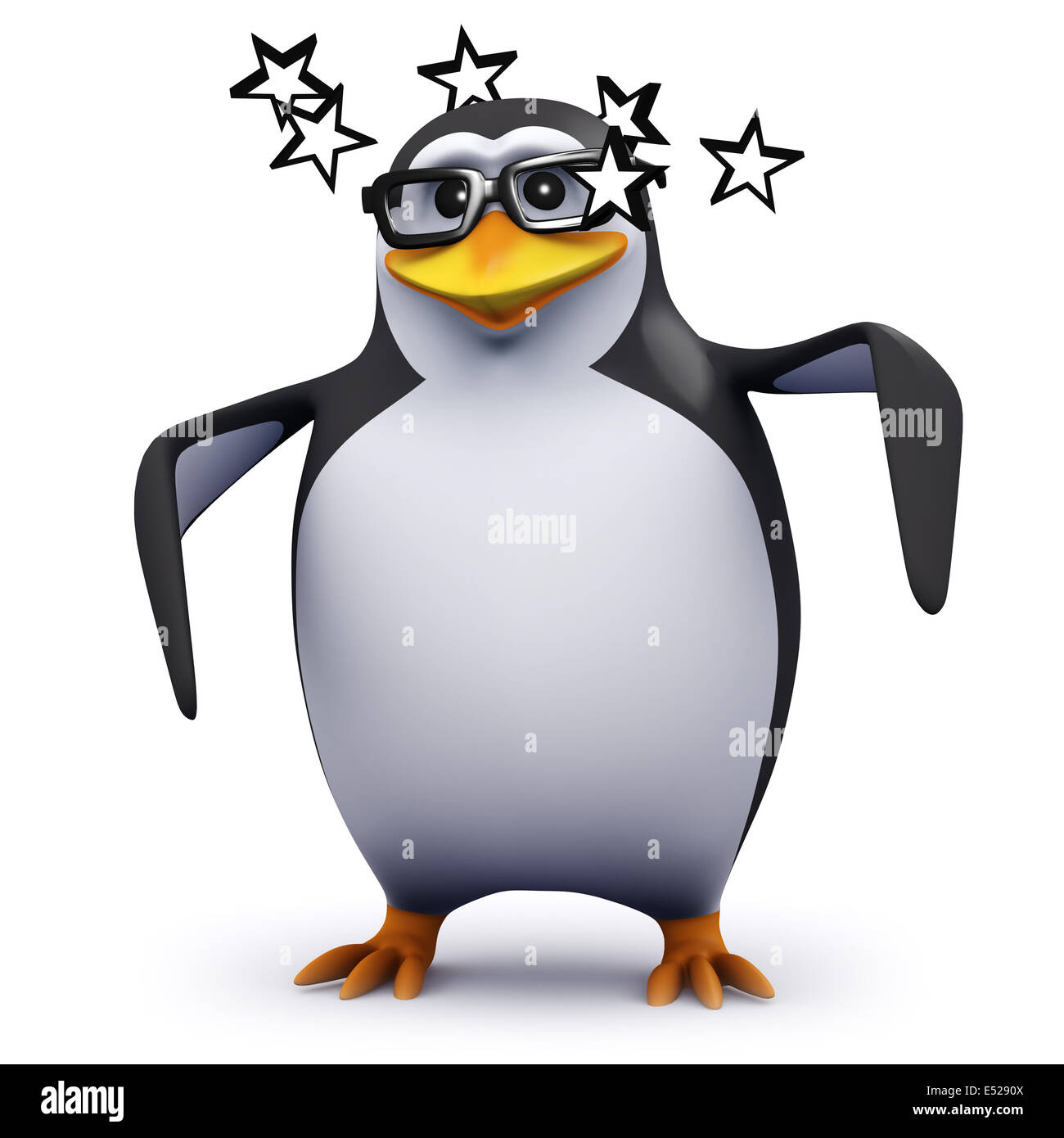 3d render of a penguin with stars spinning round his head Stock Photo ...