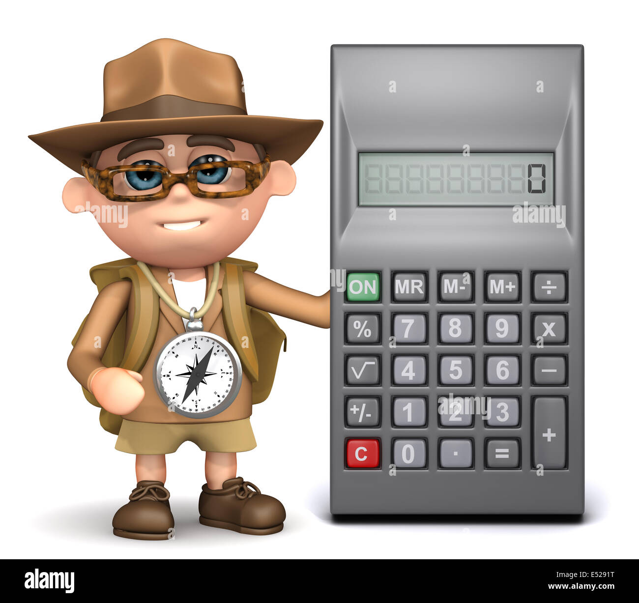 3d render of an explorer character with calculator Stock Photo - Alamy