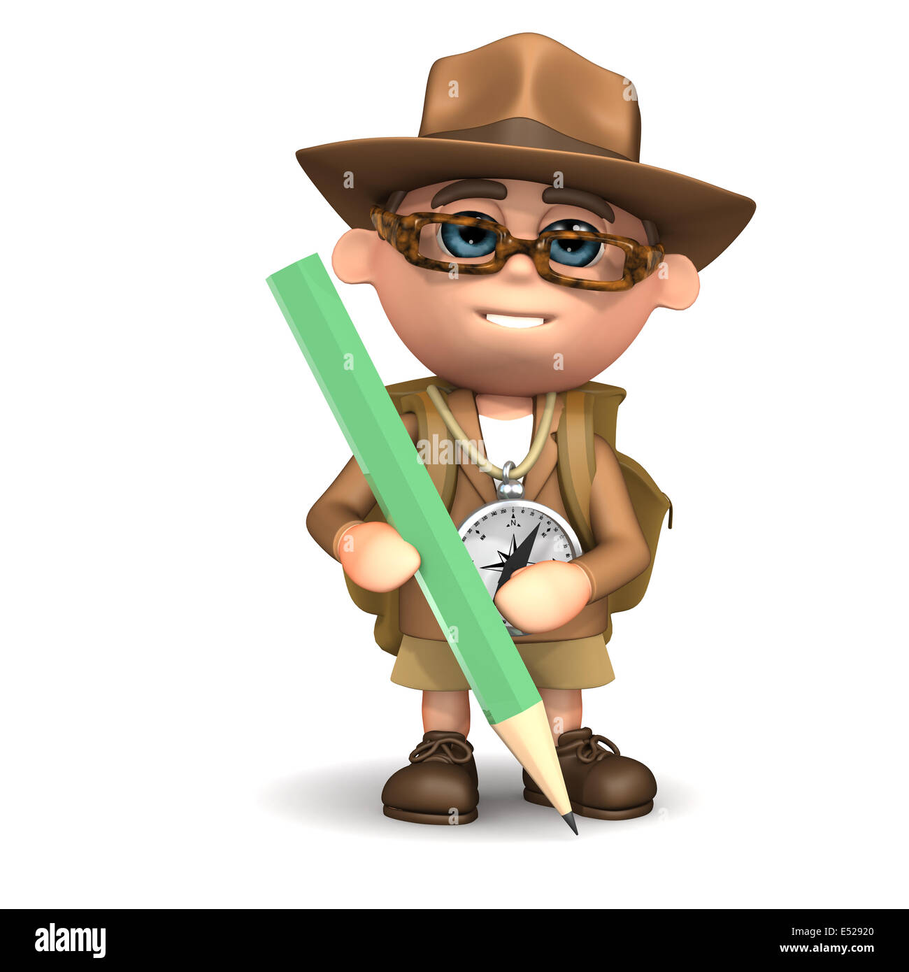 3d render of an explorer character writing with a pencil Stock Photo ...