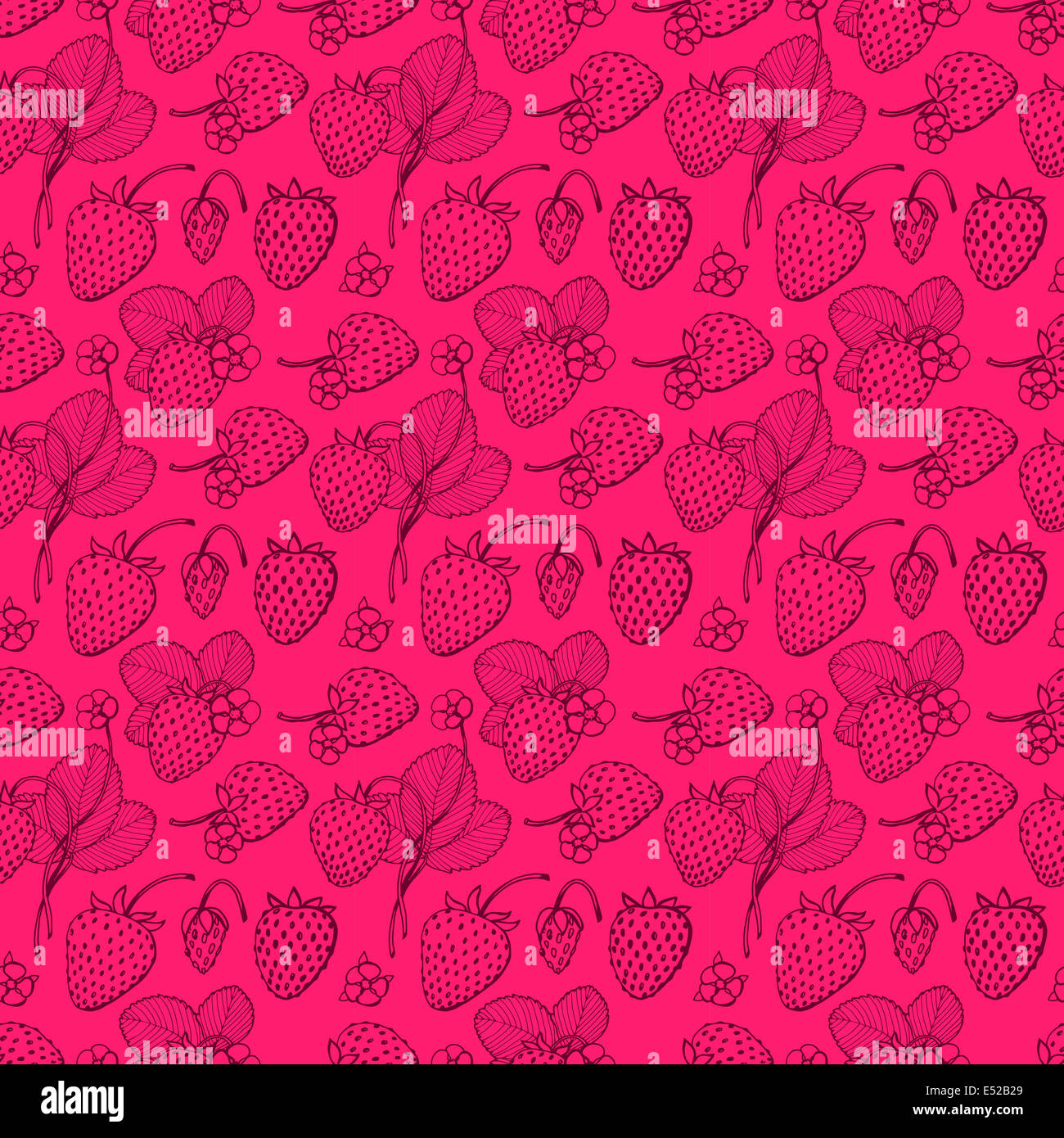 seamless strawberry pattern, vector pink hand drawn illustration Stock ...