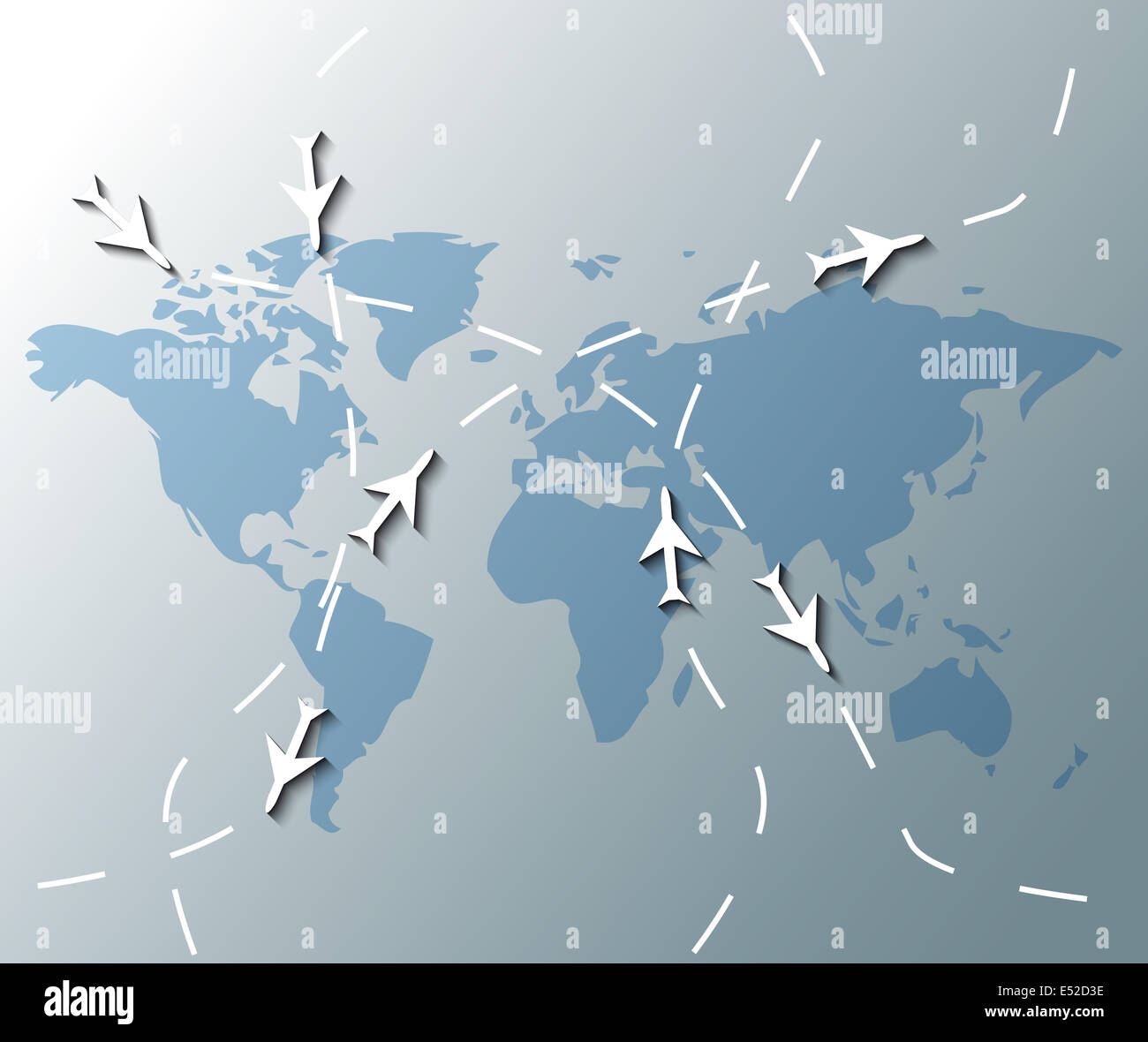 Illustration of world map with airplanes Stock Photo - Alamy
